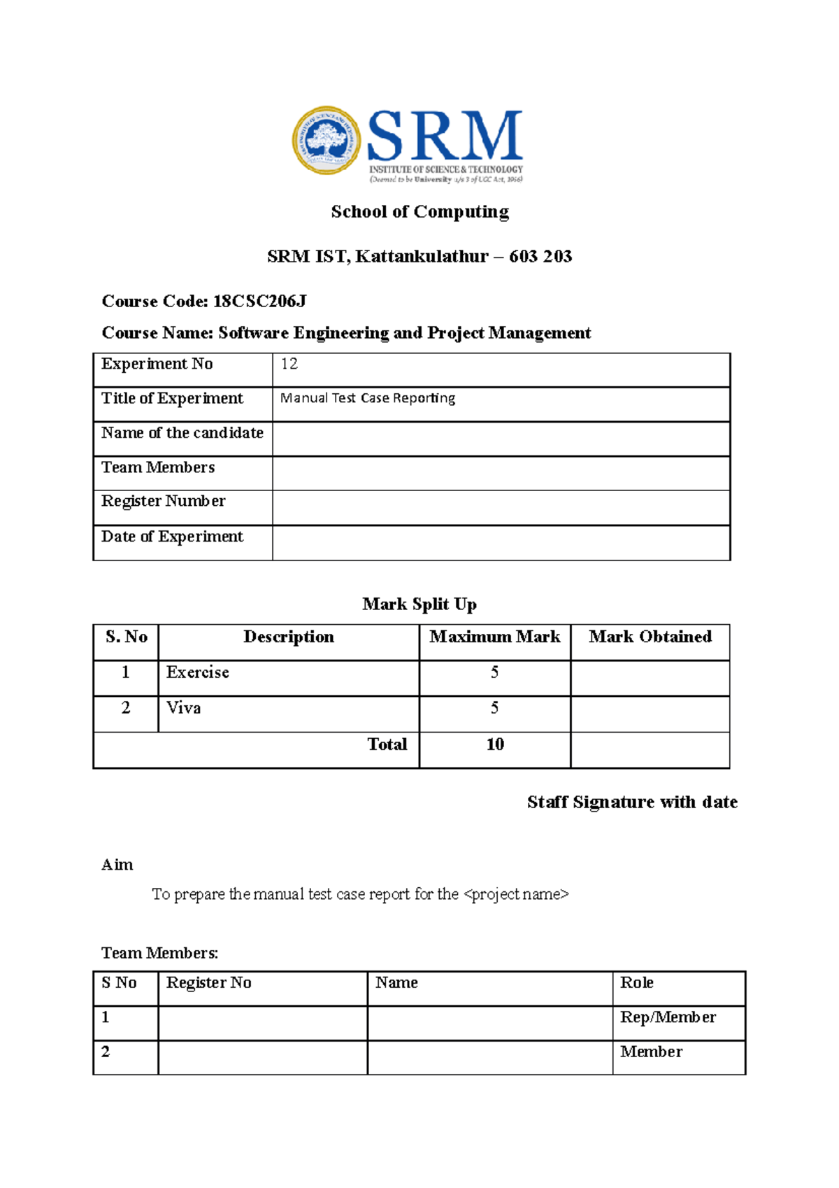 18CSC206J SEPM Ex 12 - dream design project - School of Computing SRM ...