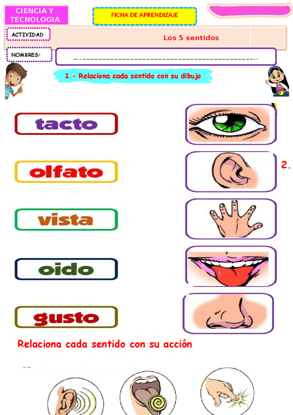 Ficha - Los 5 sentidos oki - ciencias y tecnoligia - FICHA DE ...