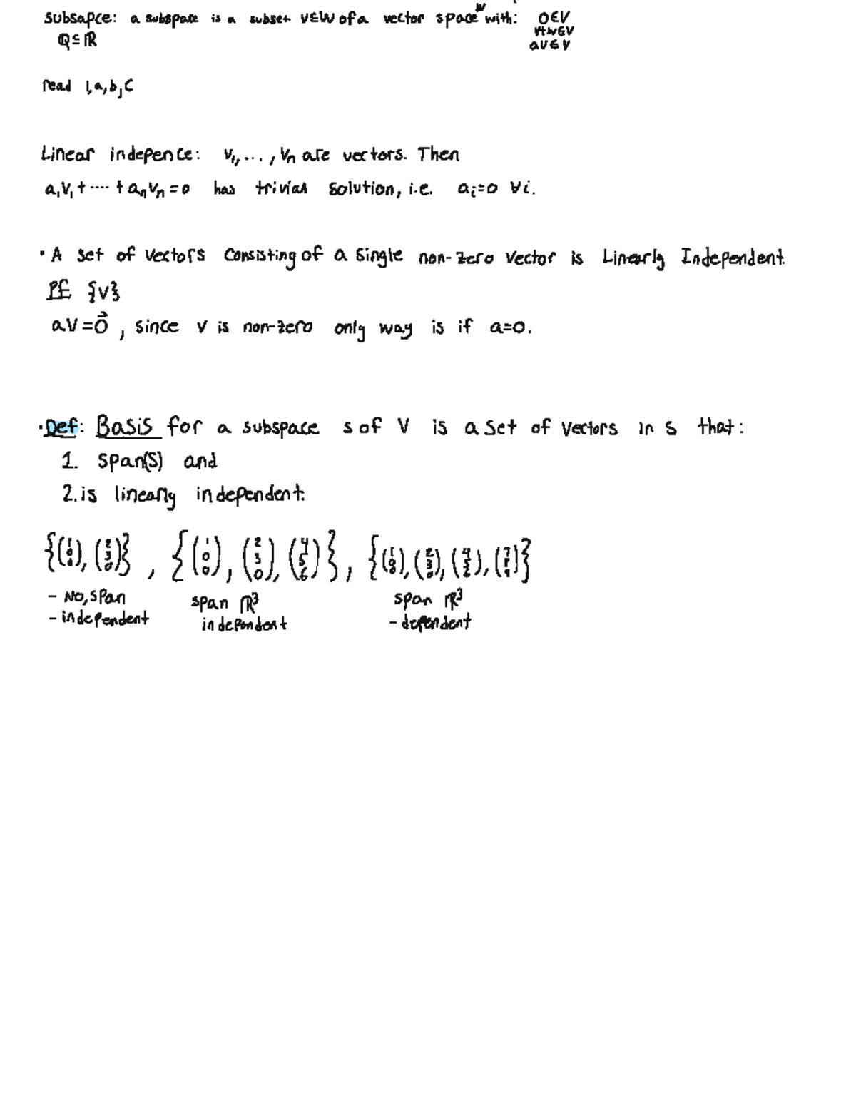 Linear Algebra - Lecture notes All - subsapce: a subspace is a subset ...