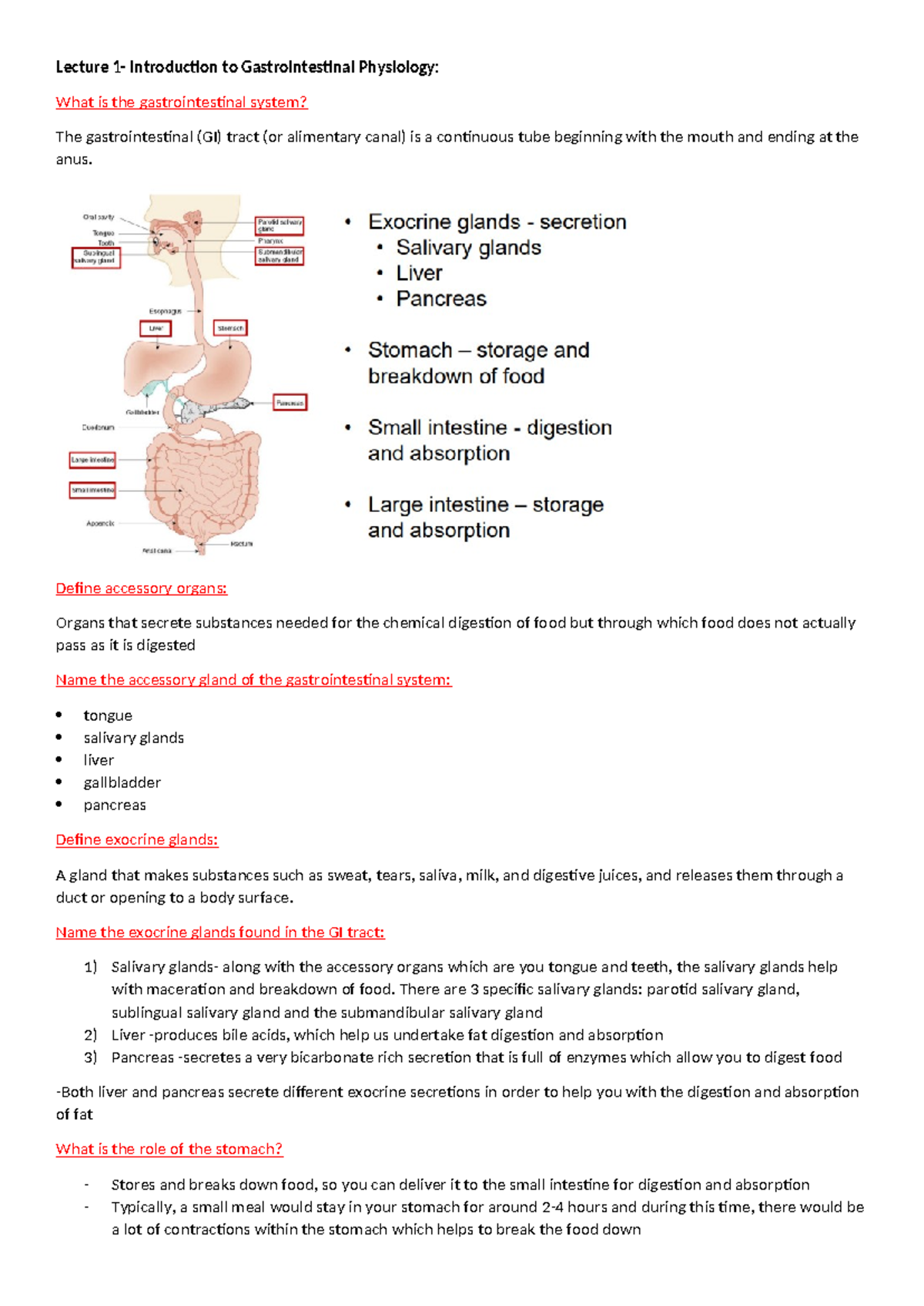 The Gastrointestinal System - Lecture 1- Introduction to ...