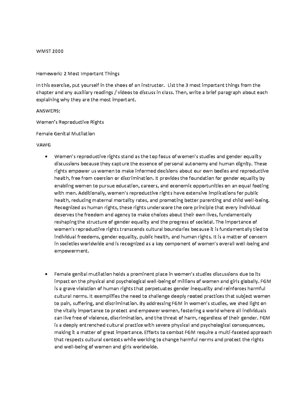 - Chapter 2 assignment - WMST 2000 Homework: 2 Most Important Things In ...