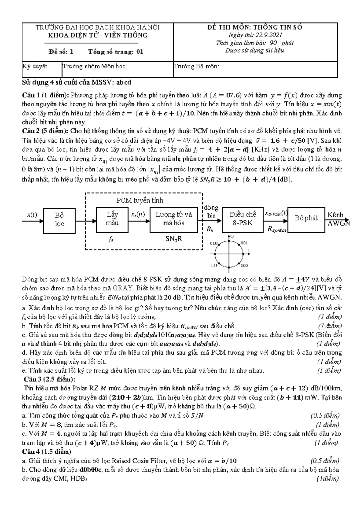 TTS cuoi ky 20202 - CQ - đề thi - Sử dụng 4 số cuối của MSSV: abcd Câu ...