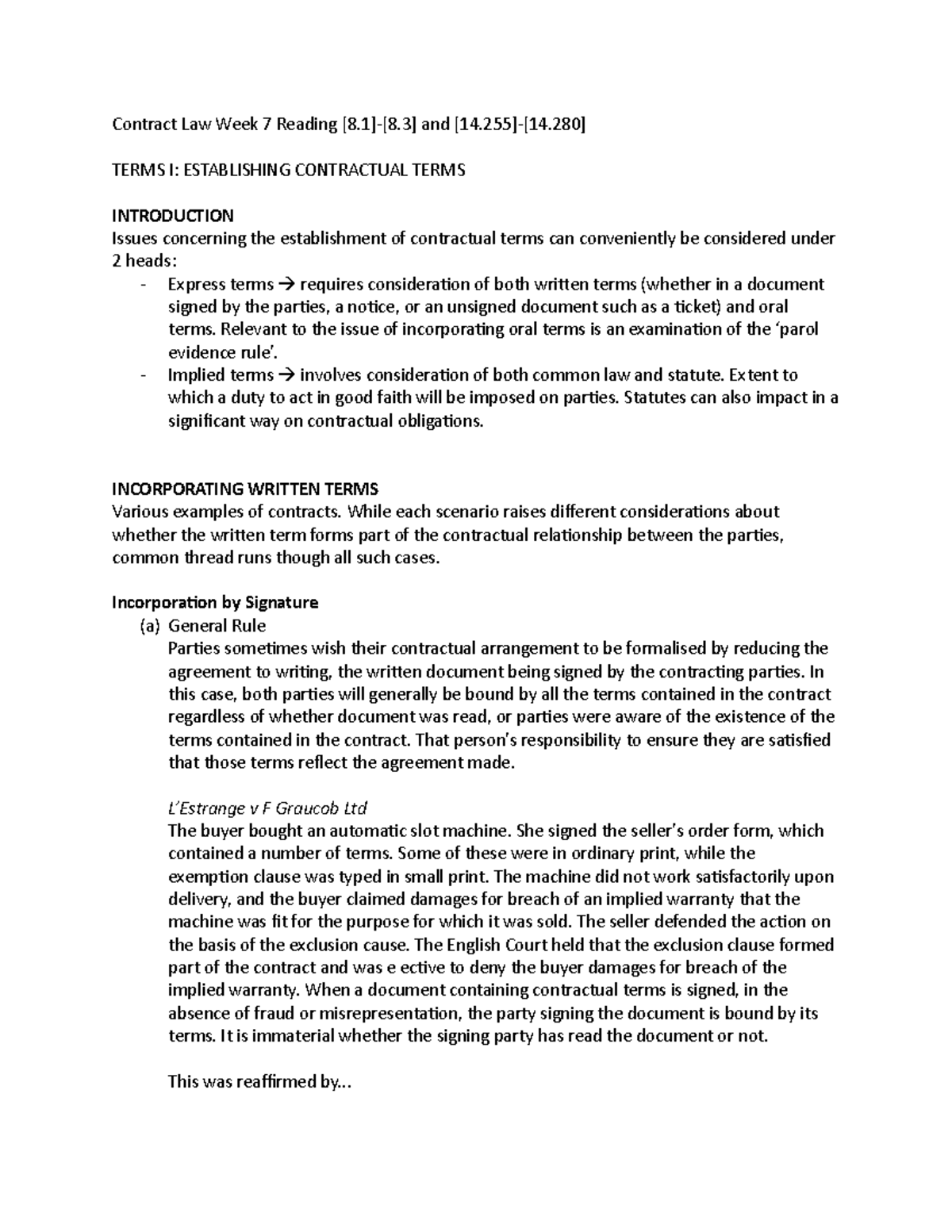 Contract Law Week 7 Reading - Contract Law Week 7 Reading [8]-[8] and ...