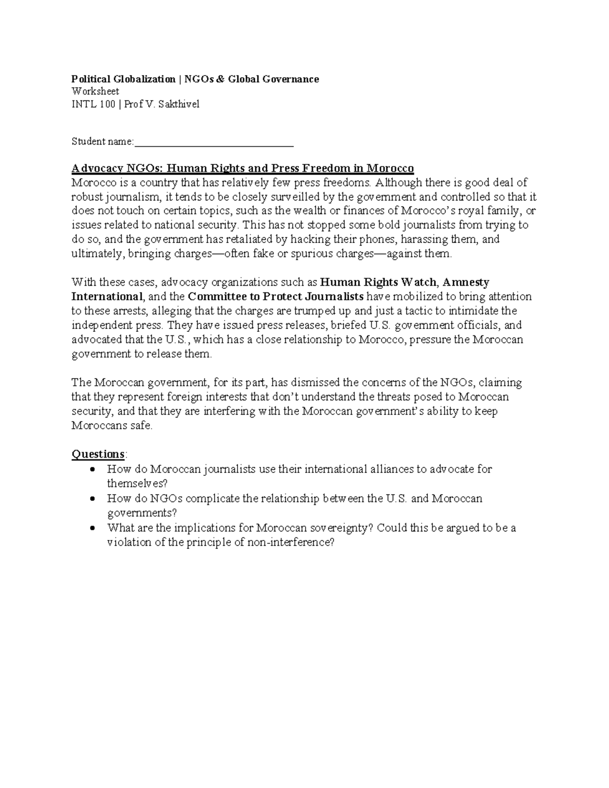 Class 20 NGO Case Studies - Political Globalization | NGOs & Global ...