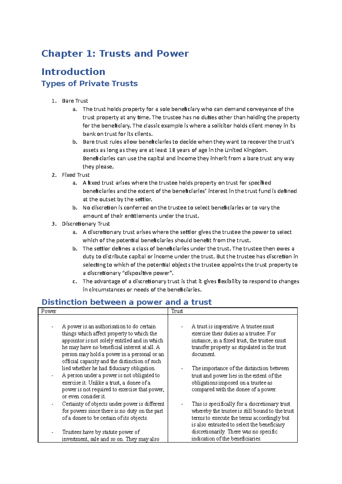 Trusts and Power - notes - Chapter 1: Trusts and Power Introduction ...