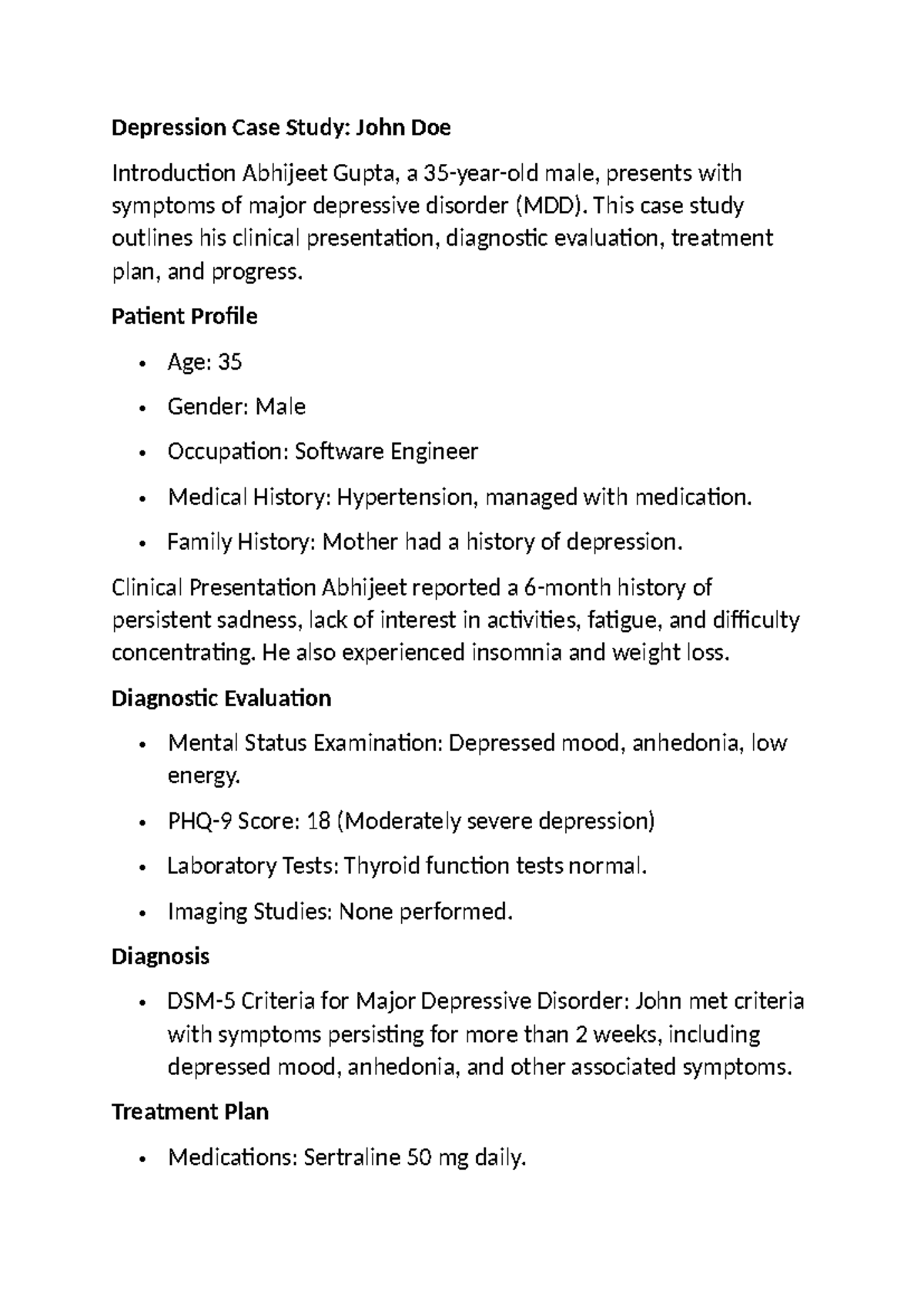 Depression Case Study - This case study outlines his clinical ...