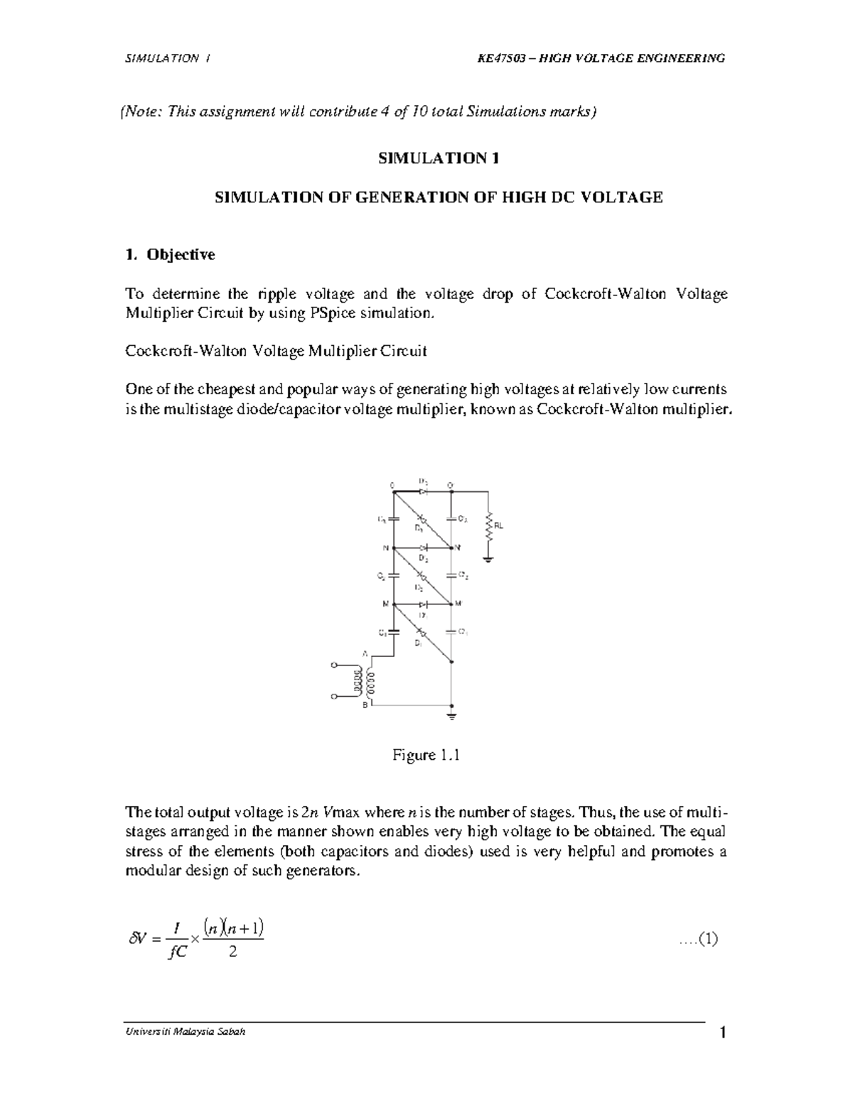 Simulation 1 - DC High Volatge Generation - (Note: This assignment will contribute 4 of 10 total ...
