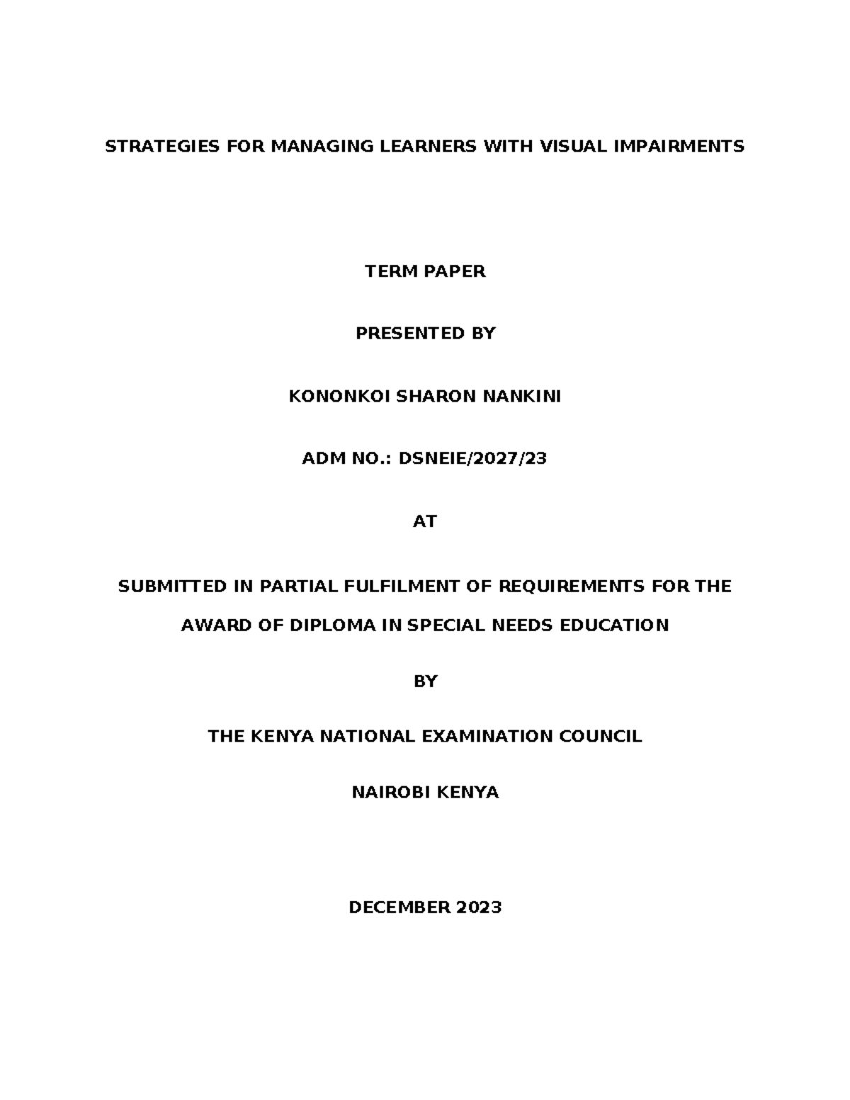 Strategies FOR Managing Learners WITH Visual Impairments - STRATEGIES FOR MANAGING LEARNERS WITH ...