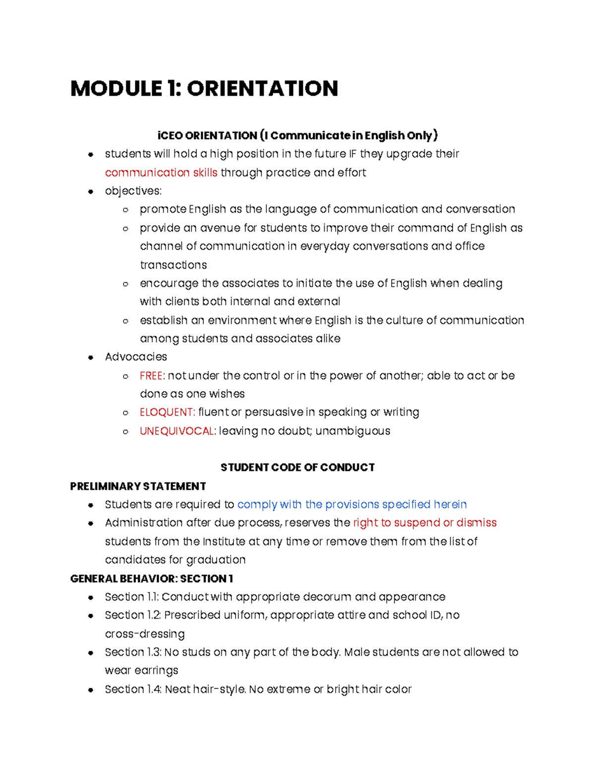 FEU PPE - Module 1 - Lecture - MODULE 1: ORIENTATION iCEO ORIENTATION ...