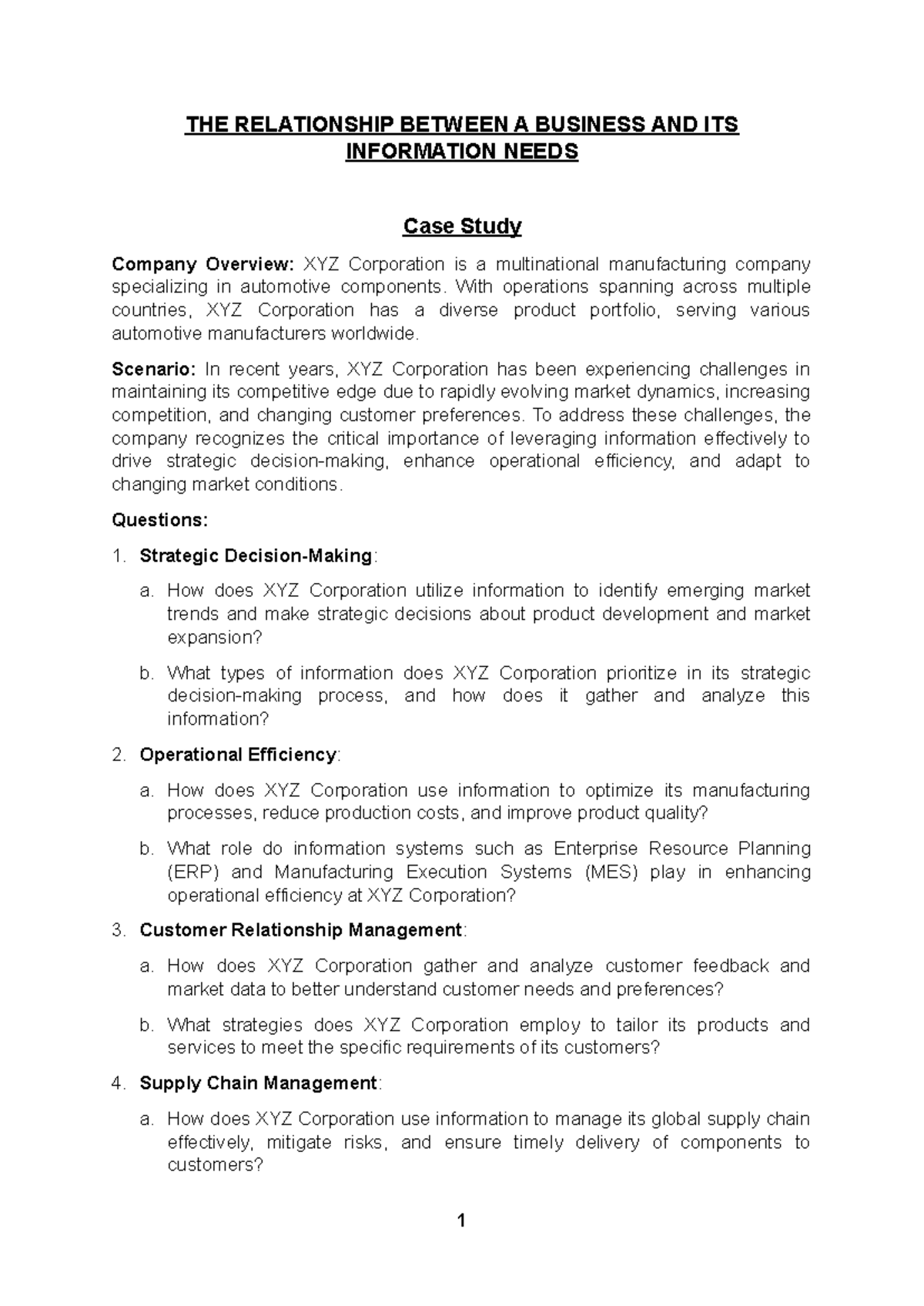 CASE Study business analysis - THE RELATIONSHIP BETWEEN A BUSINESS AND ...