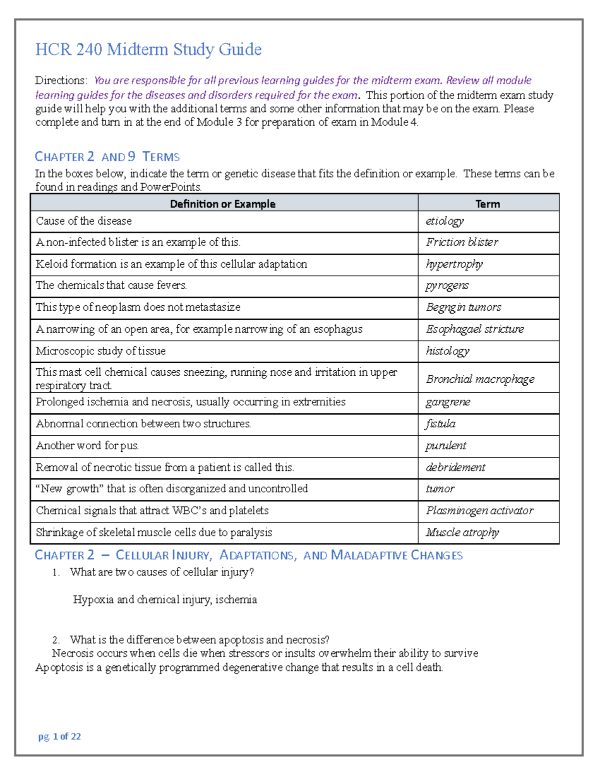 HCR 240 Module 3 Midterm Exam Study Guide - Directions: You are ...