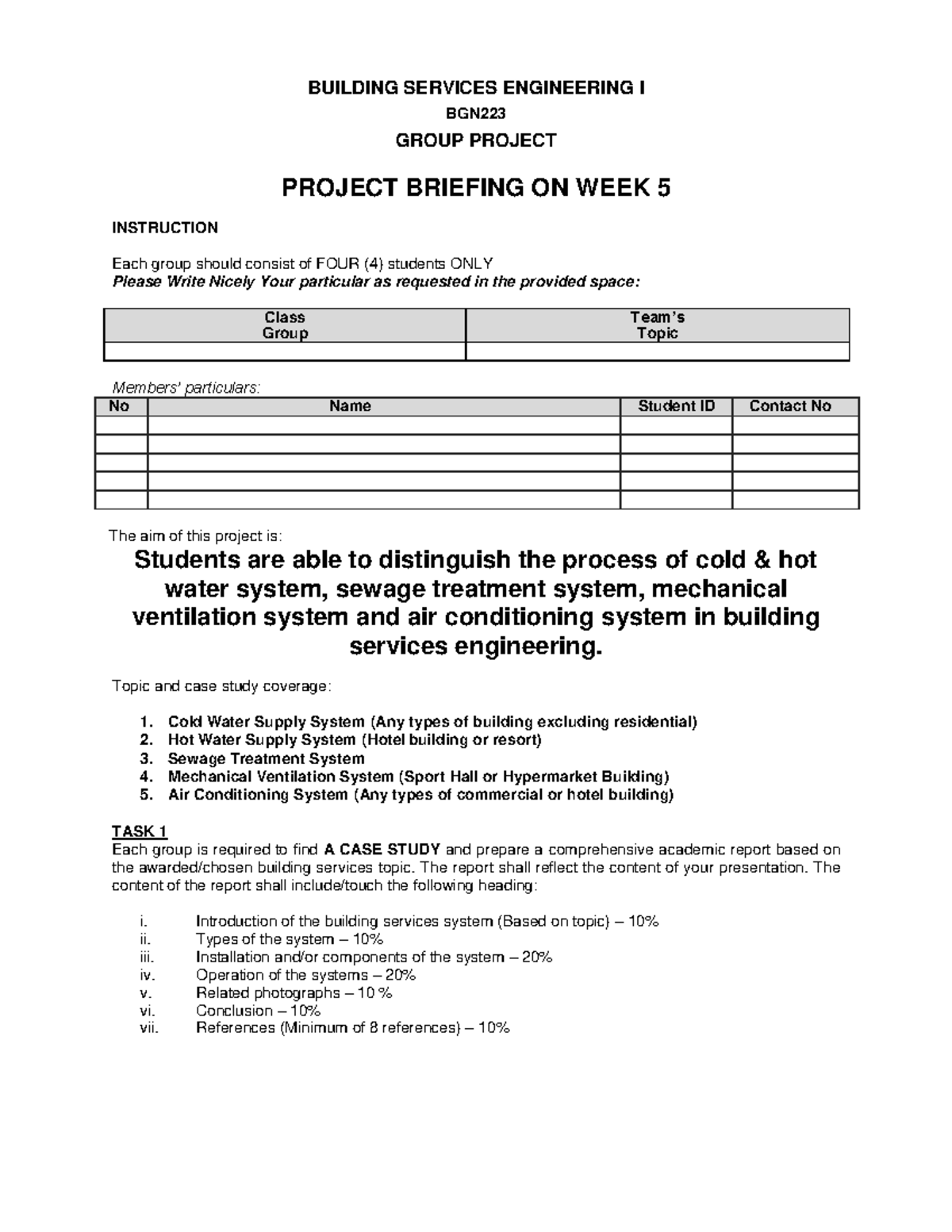 BGN223 Assignment Brief - BUILDING SERVICES ENGINEERING I BGN GROUP ...