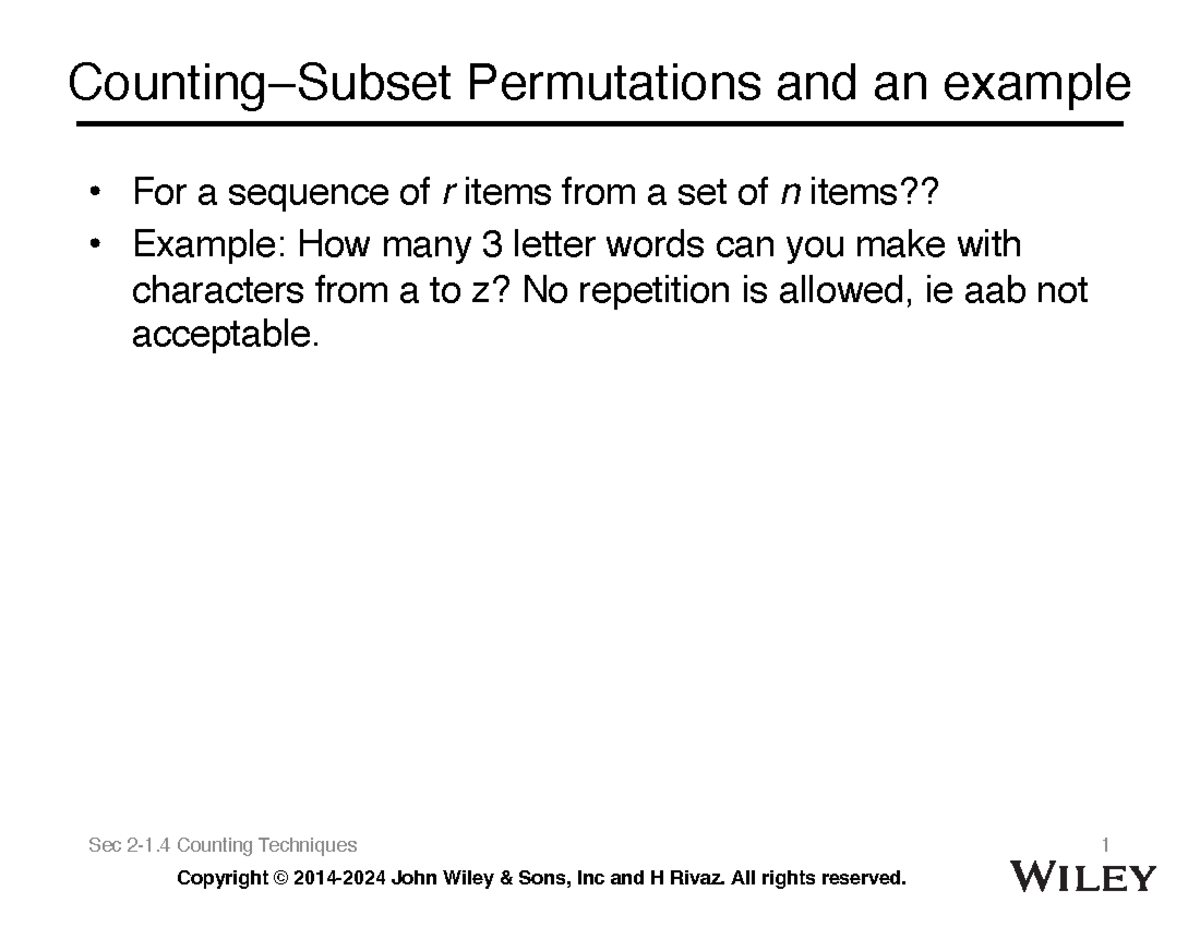 Lecture 2 - Counting Techniq Prob - Counting–Subset Permutations and an ...