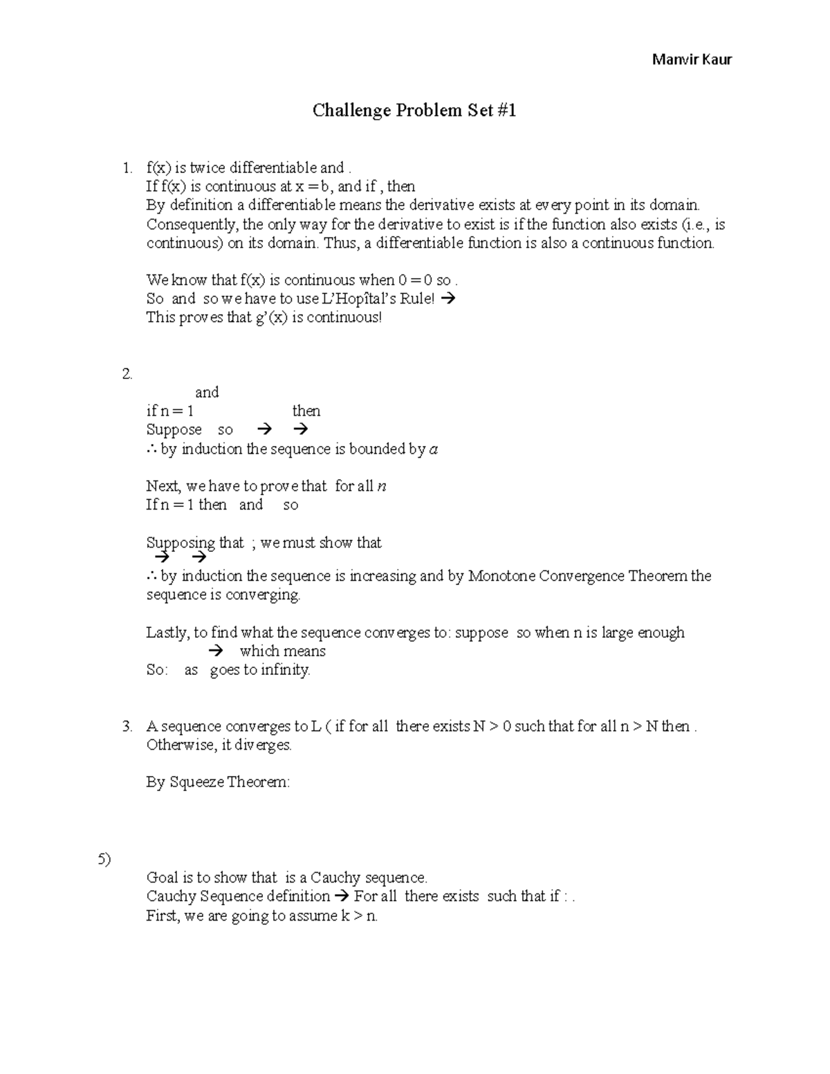 Challenge Problem Set #1 - Manvir Kaur Challenge Problem Set f(x) is twice differentiable and ...