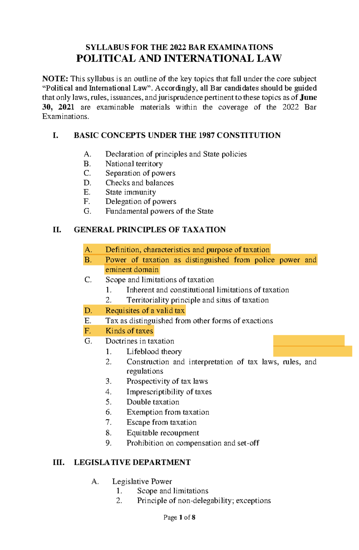 Political-LAW- Syllabus-FOR-THE-2022-BAR- Examinations copy - SYLLABUS ...