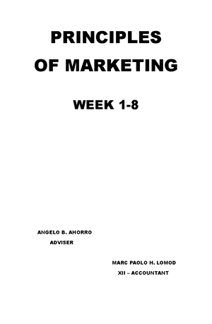 Principles OF Marketing Worksheet 1 - PRINCIPLES OF MARKETING WORKSHEET ...