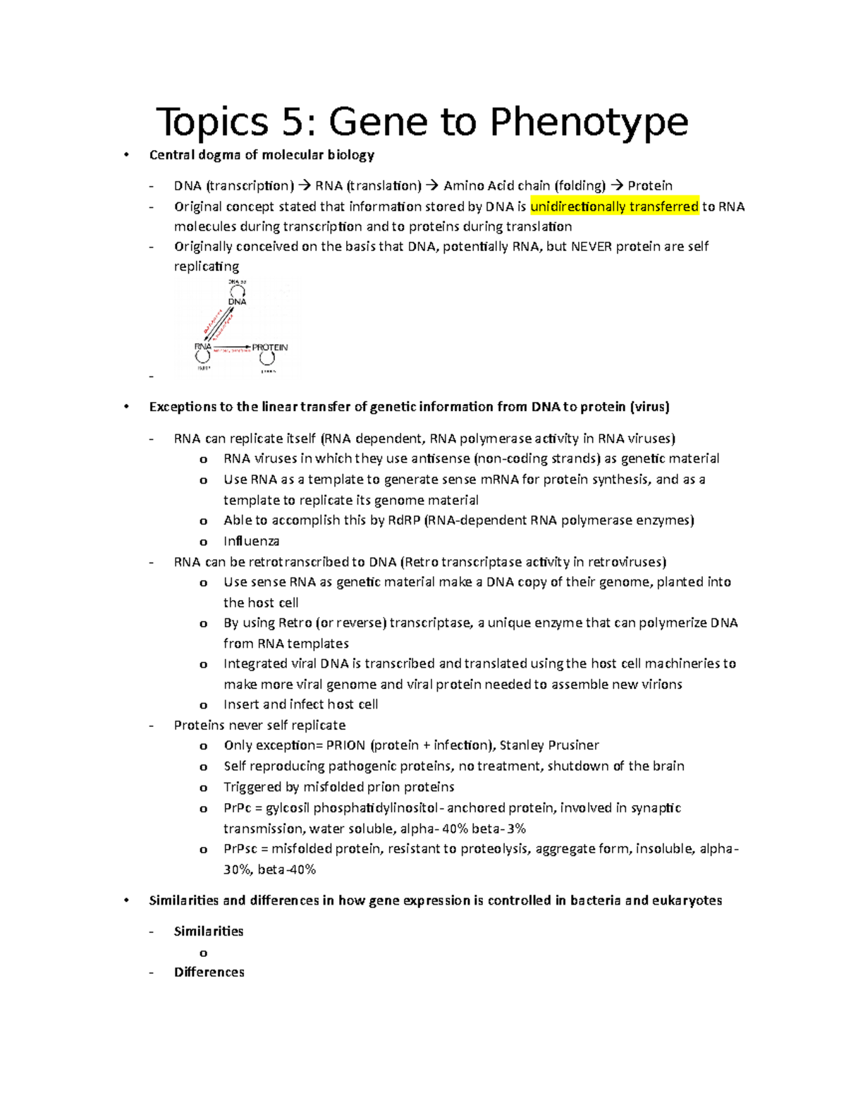 Topics 5 Bio 226 - Topic 5 - Topics 5: Gene to Phenotype Central dogma ...