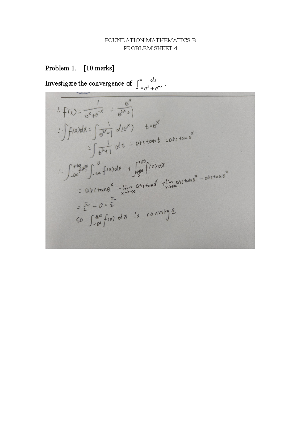 dsfiuehiguheihgiuehiugre - FOUNDATION MATHEMATICS B PROBLEM SHEET 4 Problem 1. [1 0 marks] - Studocu