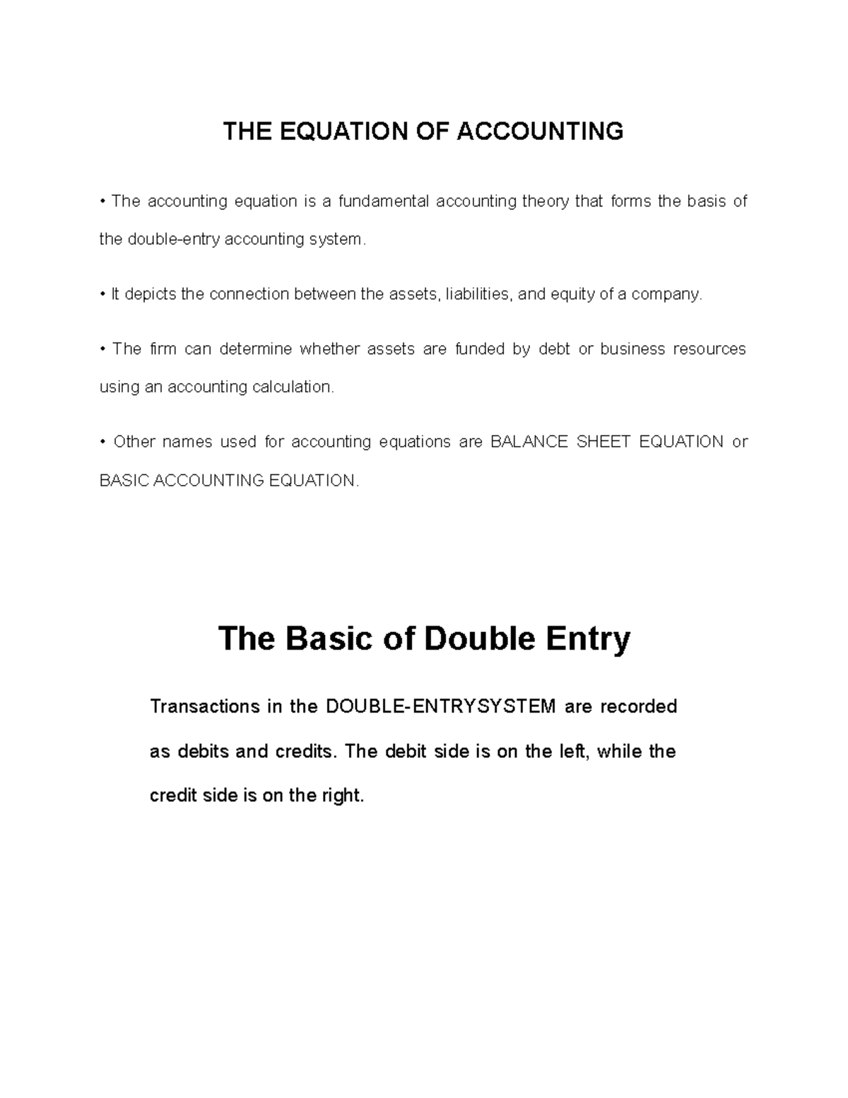 The Equation of Accounting - THE EQUATION OF ACCOUNTING The accounting ...
