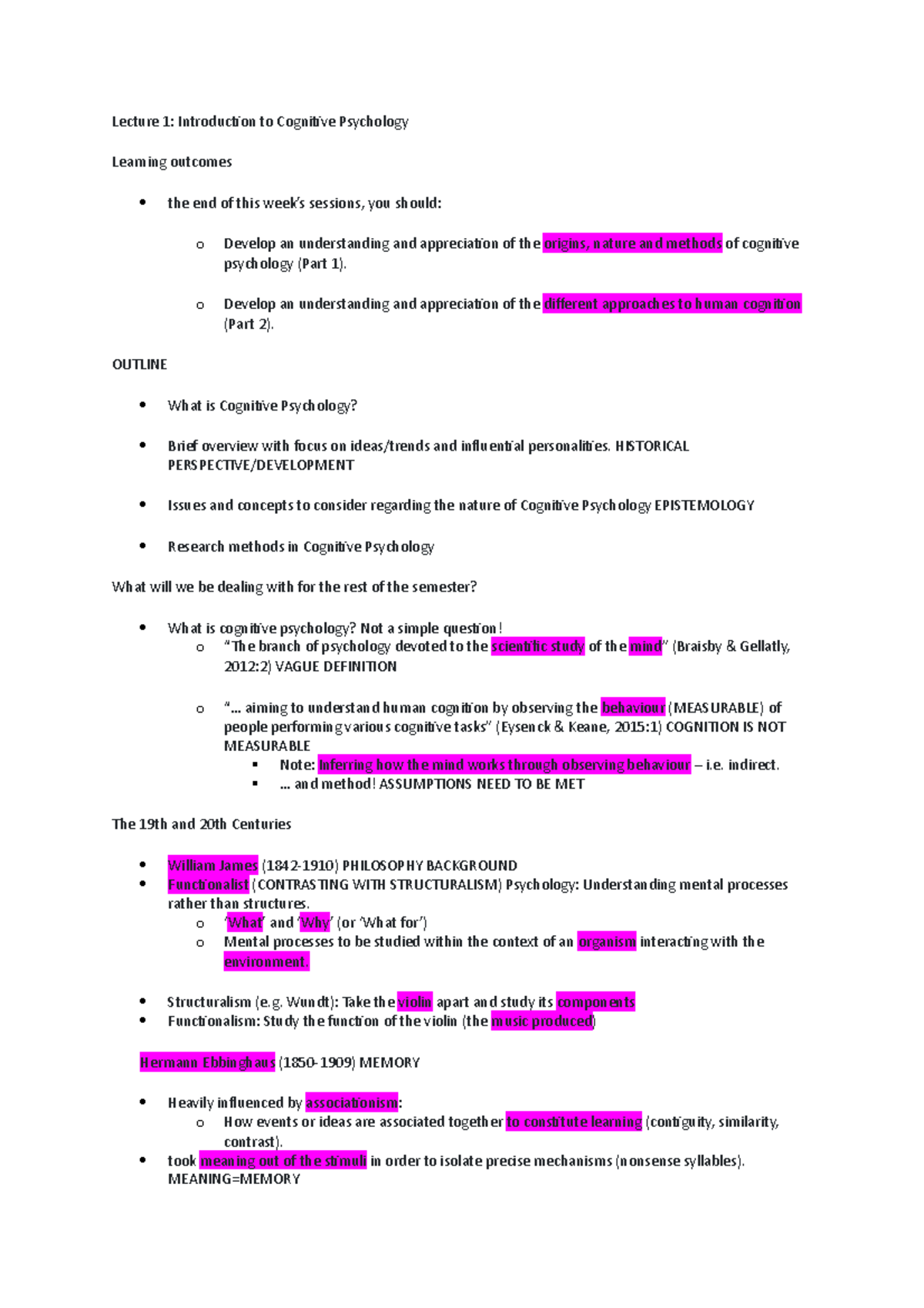 Lecture 7 Introduction To Cognitive Lecture 1 Introduction To Cognitive Psychology Learning