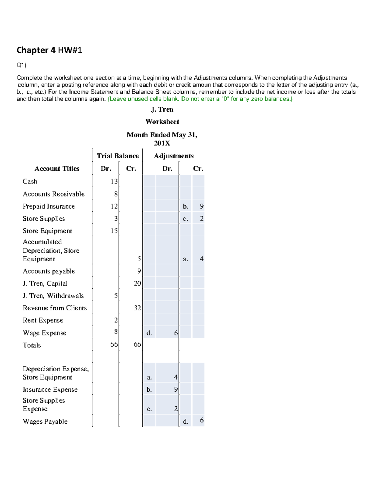 Chapter 4 HW#1 - Small Business Accounting - Chapter 4 HW# Q1) Complete the worksheet one ...