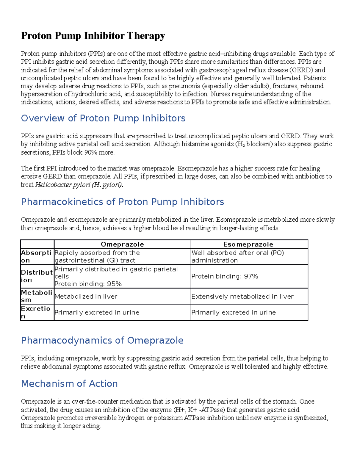 Proton Pump Inhibitor Therapy - NURS 343 - George Mason - Studocu