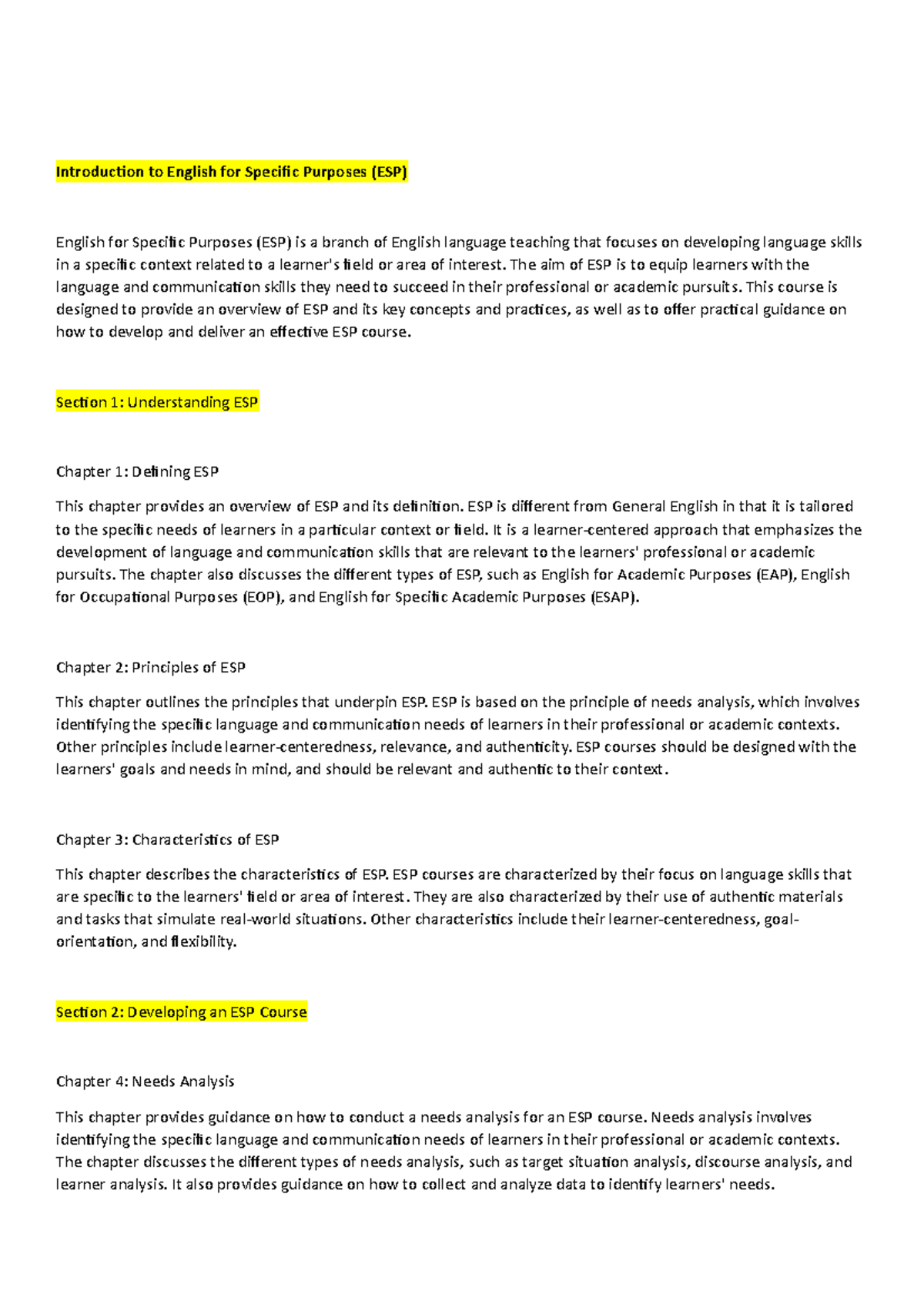 Introduction to English for Specific Purposes (ESP) - The aim of ESP is ...