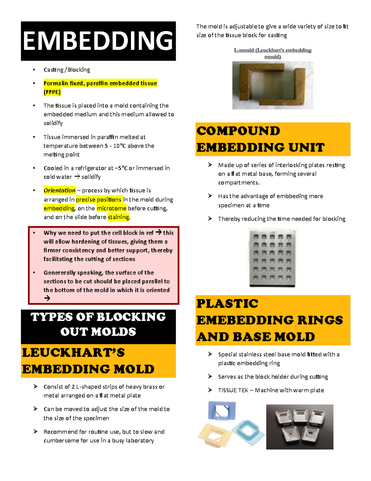Embedding - Histo pathology notes - EMBEDDING Casting /Blocking ...