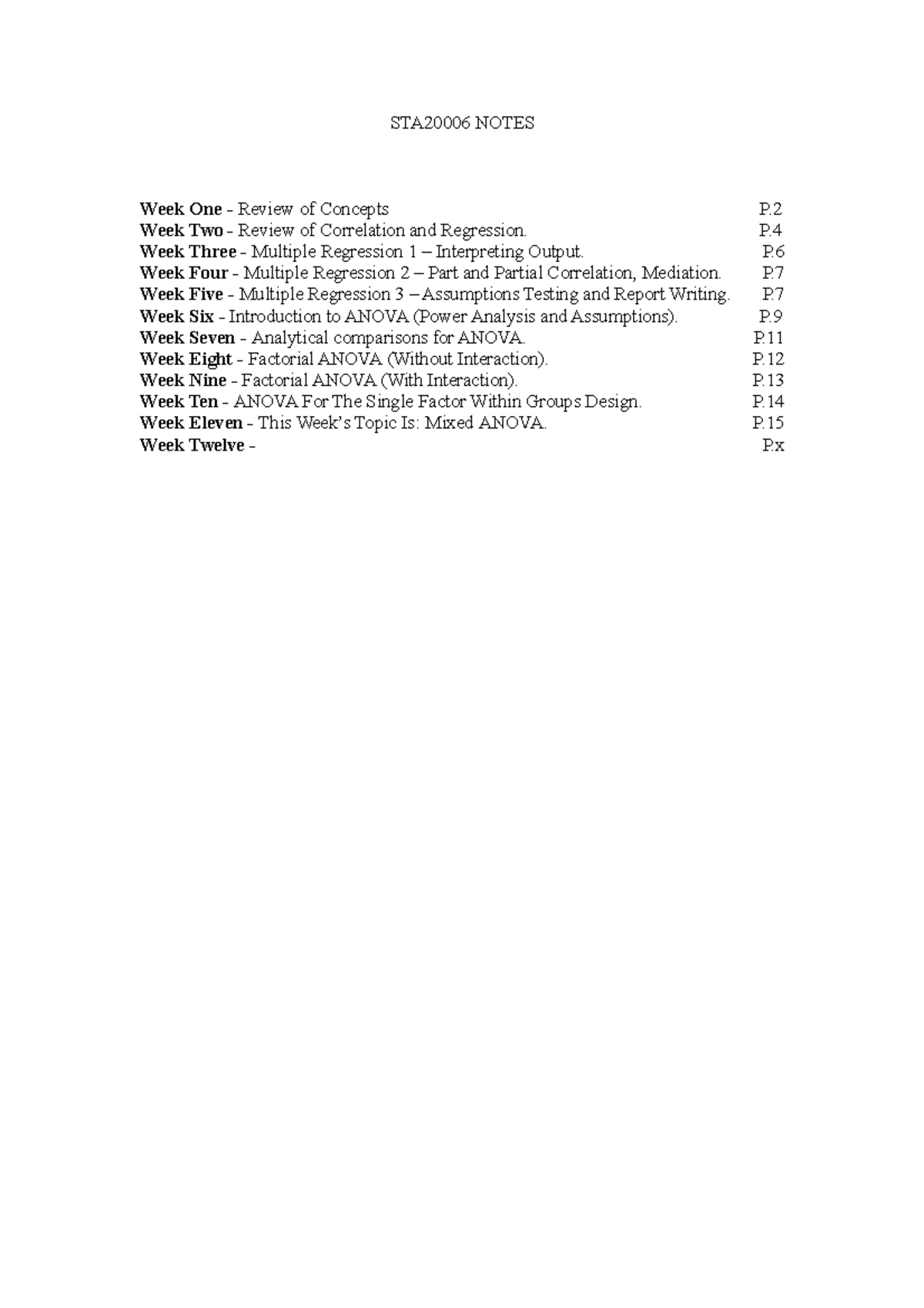 STA2000 6 Notes - STA20006 NOTES Week One - Review of Concepts P. Week ...