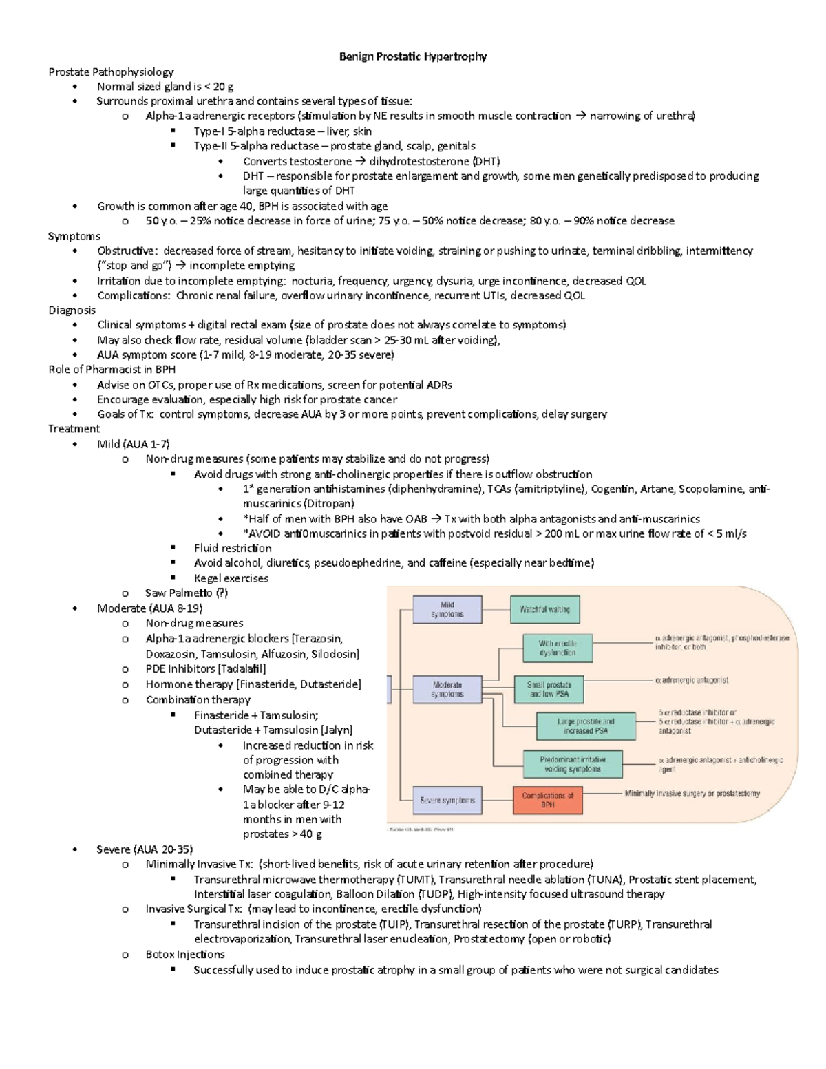 864 Exam 2 Men s Health Notes - Benign Prostatic Hypertrophy Prostate ...