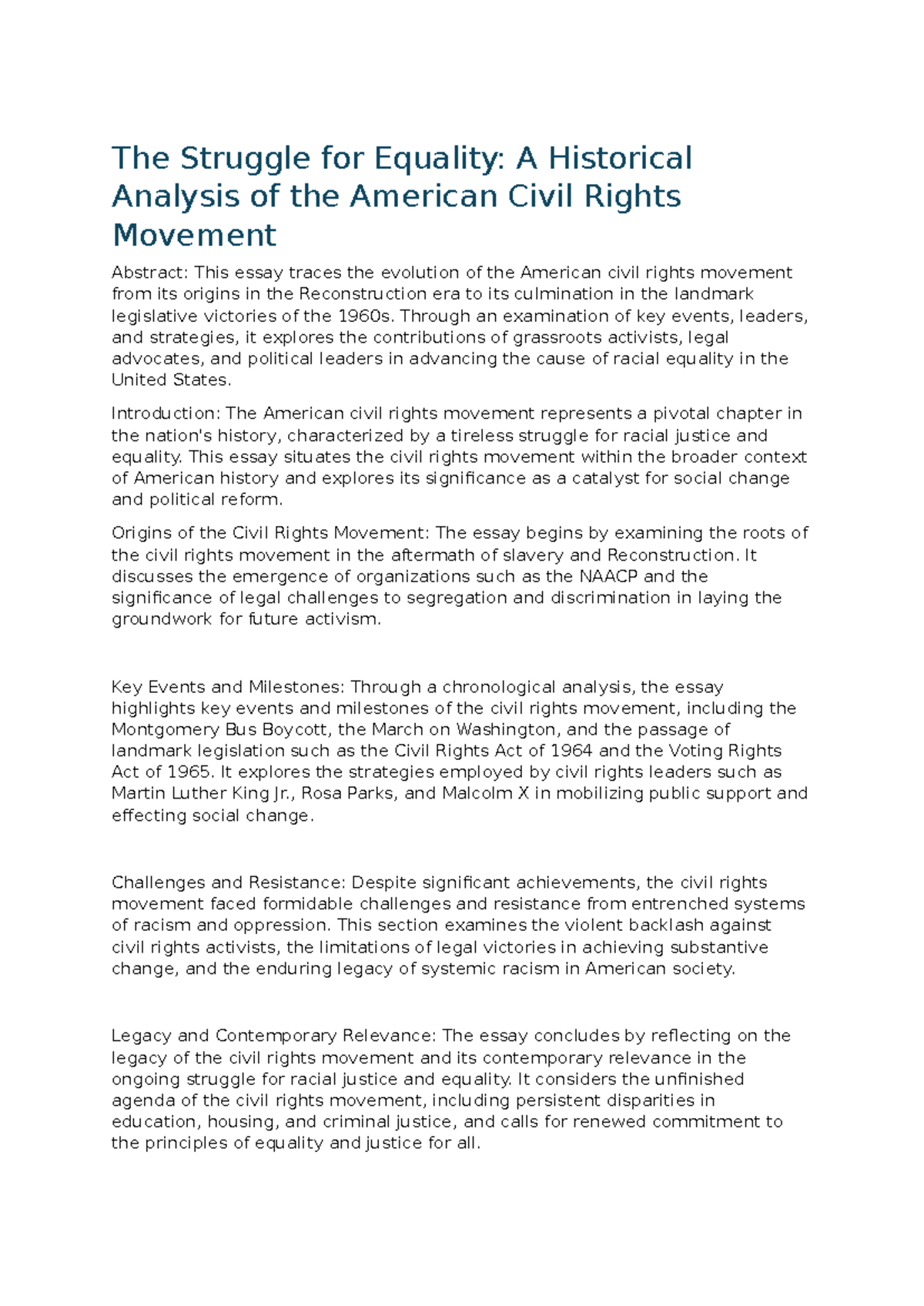 The Struggle for Equality - Through an examination of key events ...