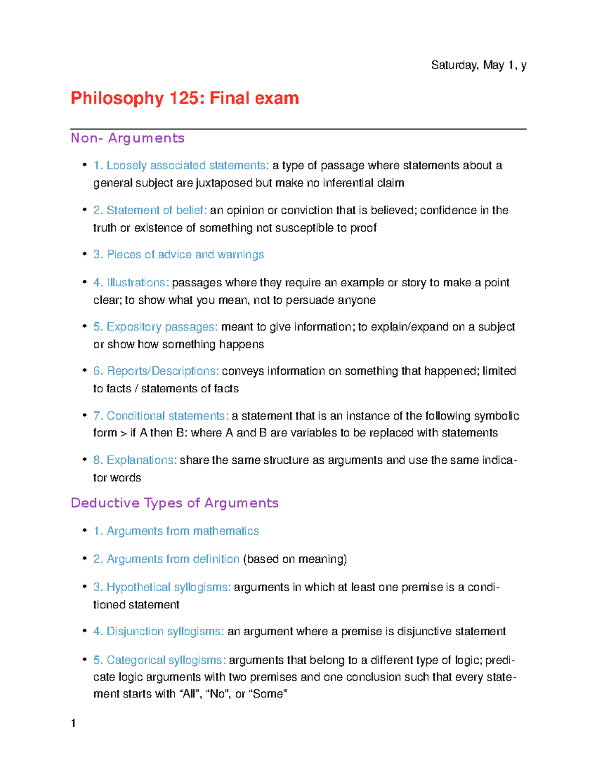 Phil 125 final exam review guide - Wednesday, May 1, y Philosophy 125 ...