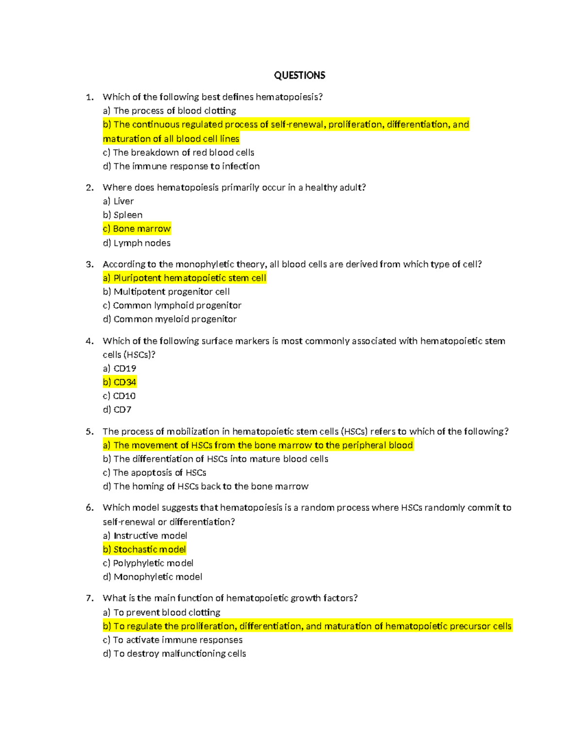 Hematopoeitic STEM CELL MCQS - QUESTIONS Which of the following best ...