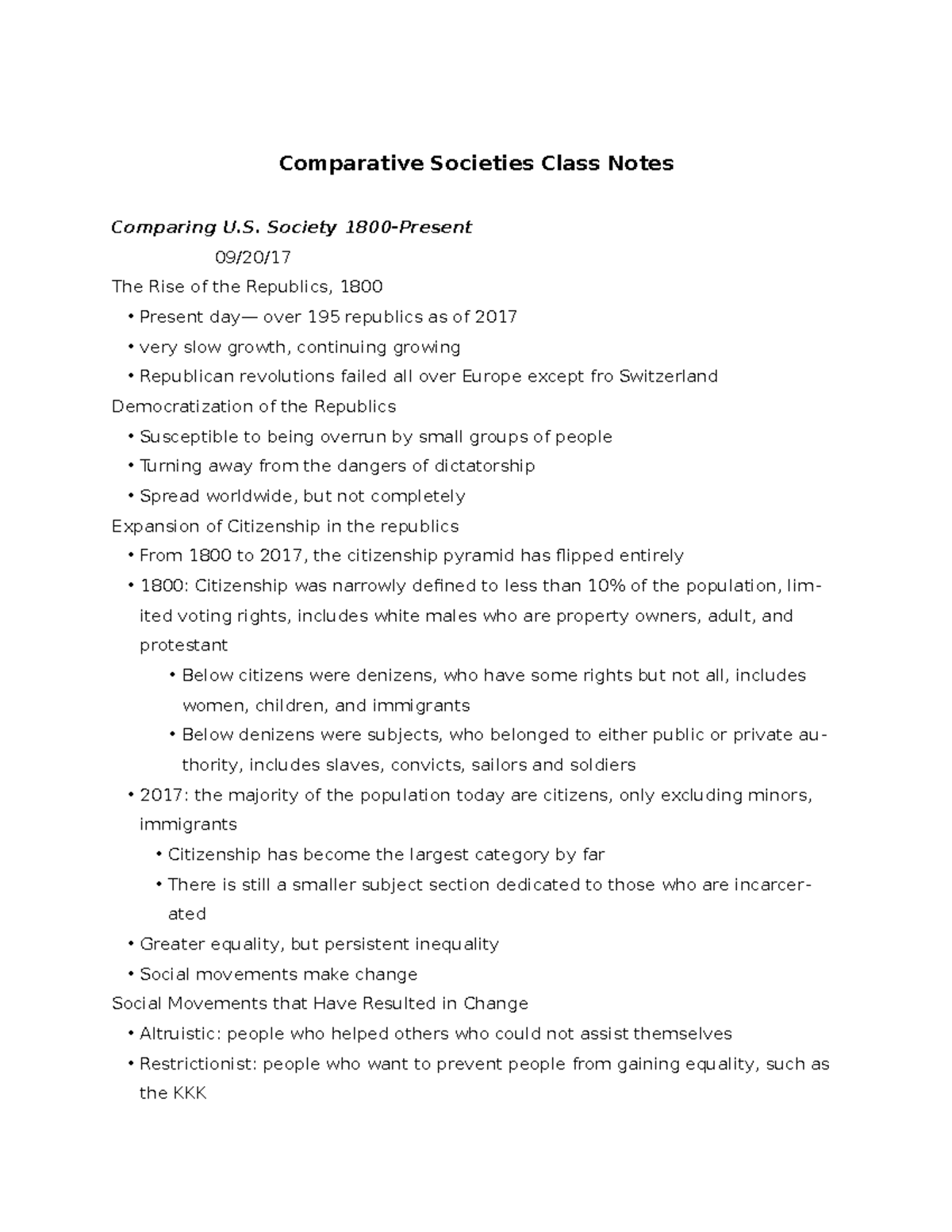 Comp Soc Class Notes ALL - Comparative Societies Class Notes Comparing ...