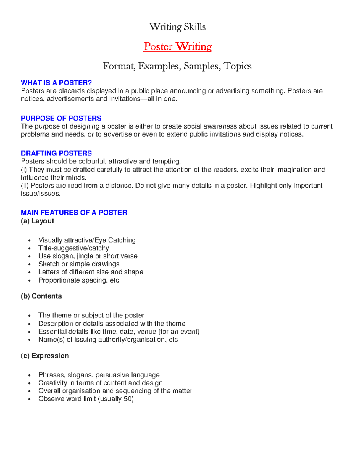 English-XI - Znkznsnzk - Writing Skills Poster WritinPoster ...