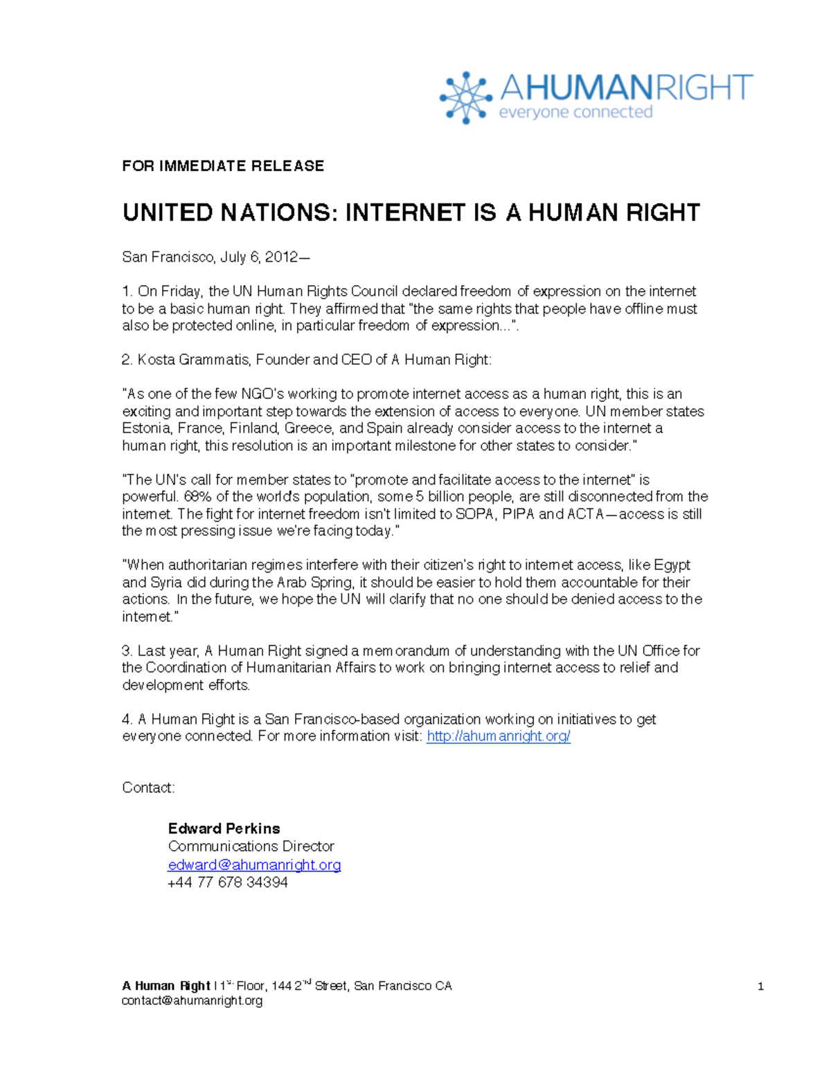 Internet IS A Human Right - FOR IMMEDIATE RELEASE UNITED NATIONS ...