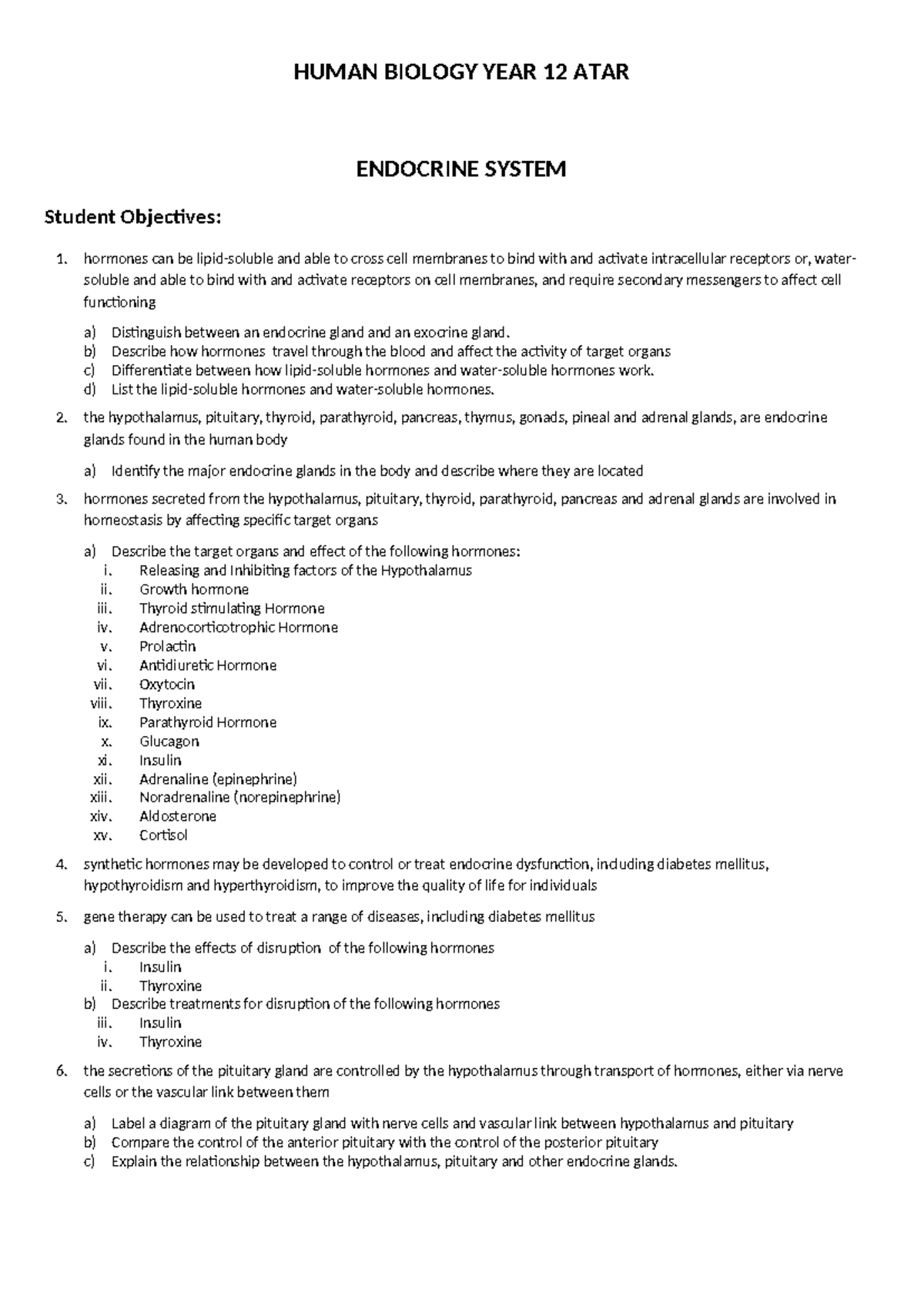 6. Endocrine System 2021 - HUMAN BIOLOGY YEAR 12 ATAR ENDOCRINE SYSTEM ...