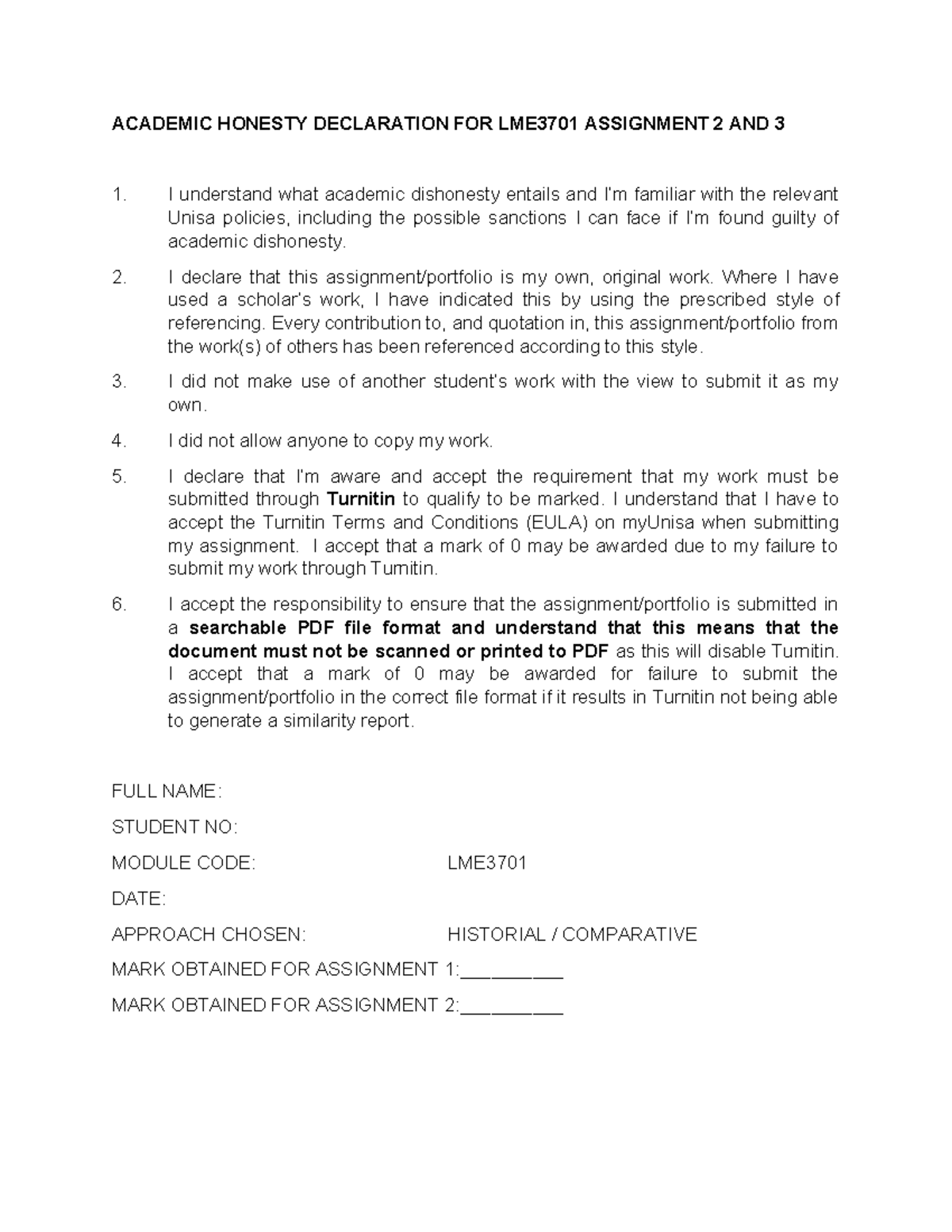 LME3701 Academic honesty declaration for assignment 2 and 3 - ACADEMIC ...