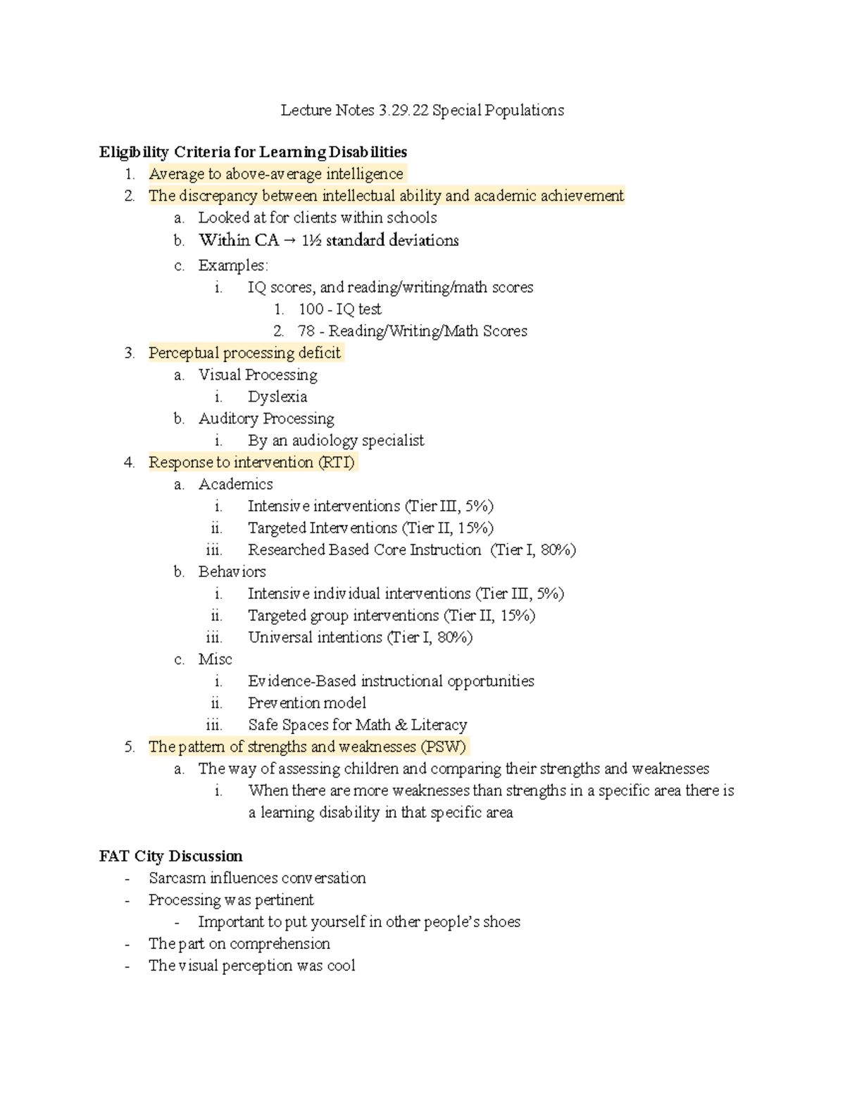 SLPA 123 Notes 3 - Lecture Notes 3.29 Special Populations Eligibility ...