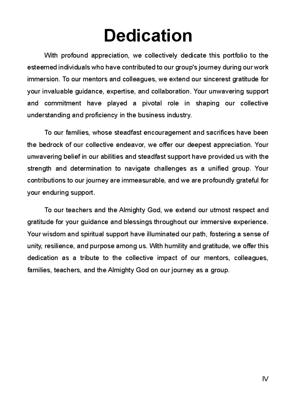 Deds - Work imm - IV Dedication With profound appreciation, we ...