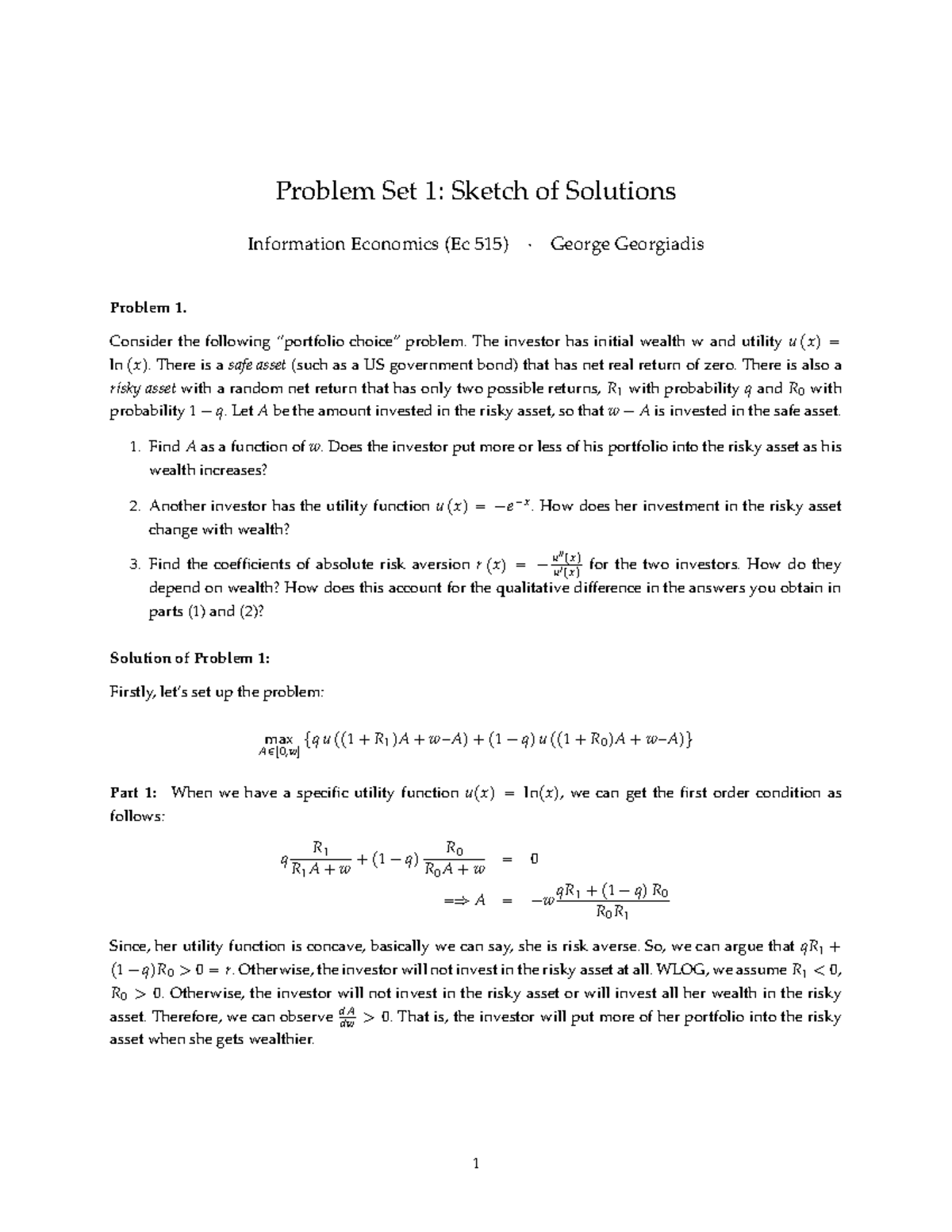 Ec515 PS1 Solutions - Microeconomics - Problem Set 1: Sketch of ...
