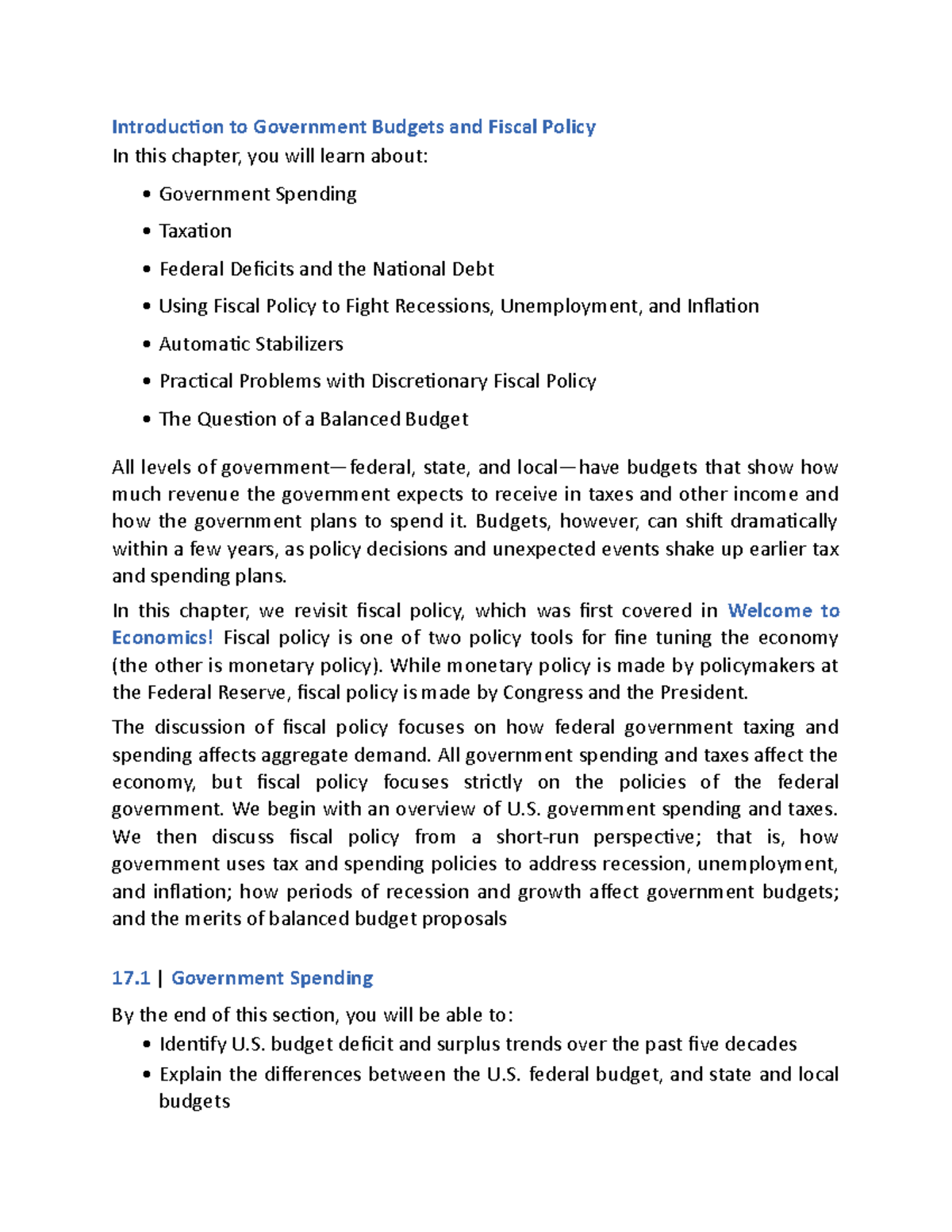 Introduction to Government Budgets and Fiscal Policy - Budgets, however ...