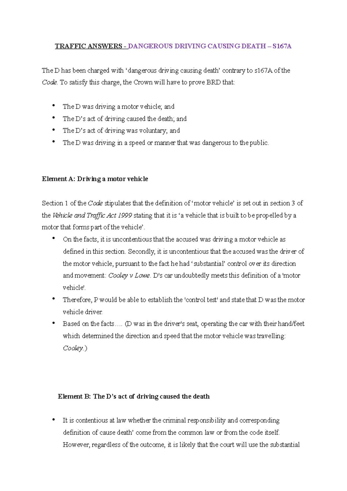 Traffic Answers - S167A Driving Causing Death - TRAFFIC ANSWERS ...