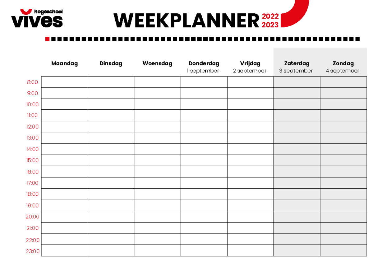 Vives weekkalender-2022-2023 V2 - WEEKPLANNER Maandag Dinsdag Woensdag ...