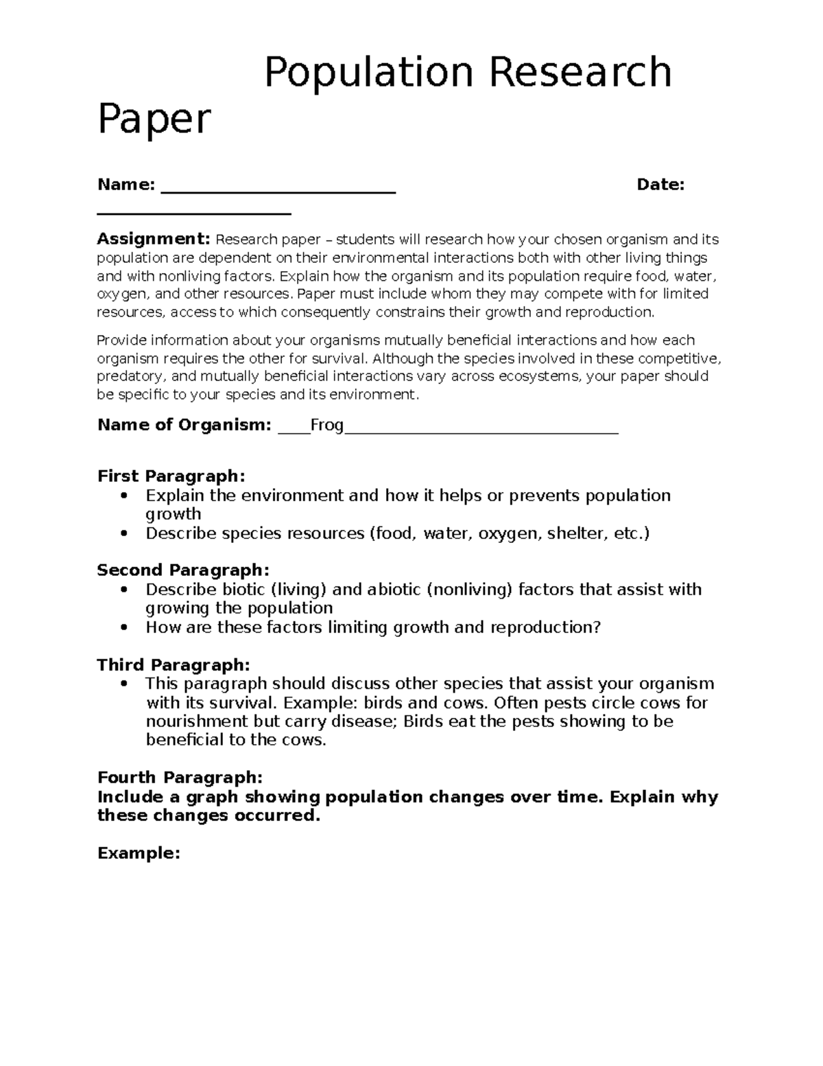 Population Research Paper - Population Research Paper Name