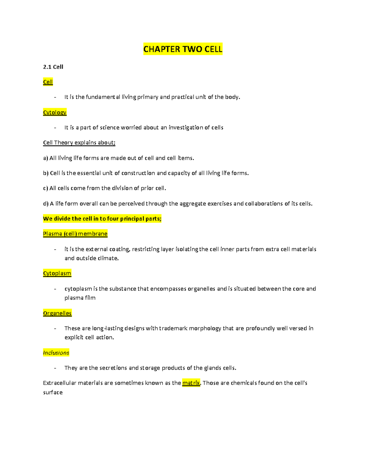 Chapter TWO CELL - Lecture notes 3 - CHAPTER TWO CELL 2 Cell Cell It is ...