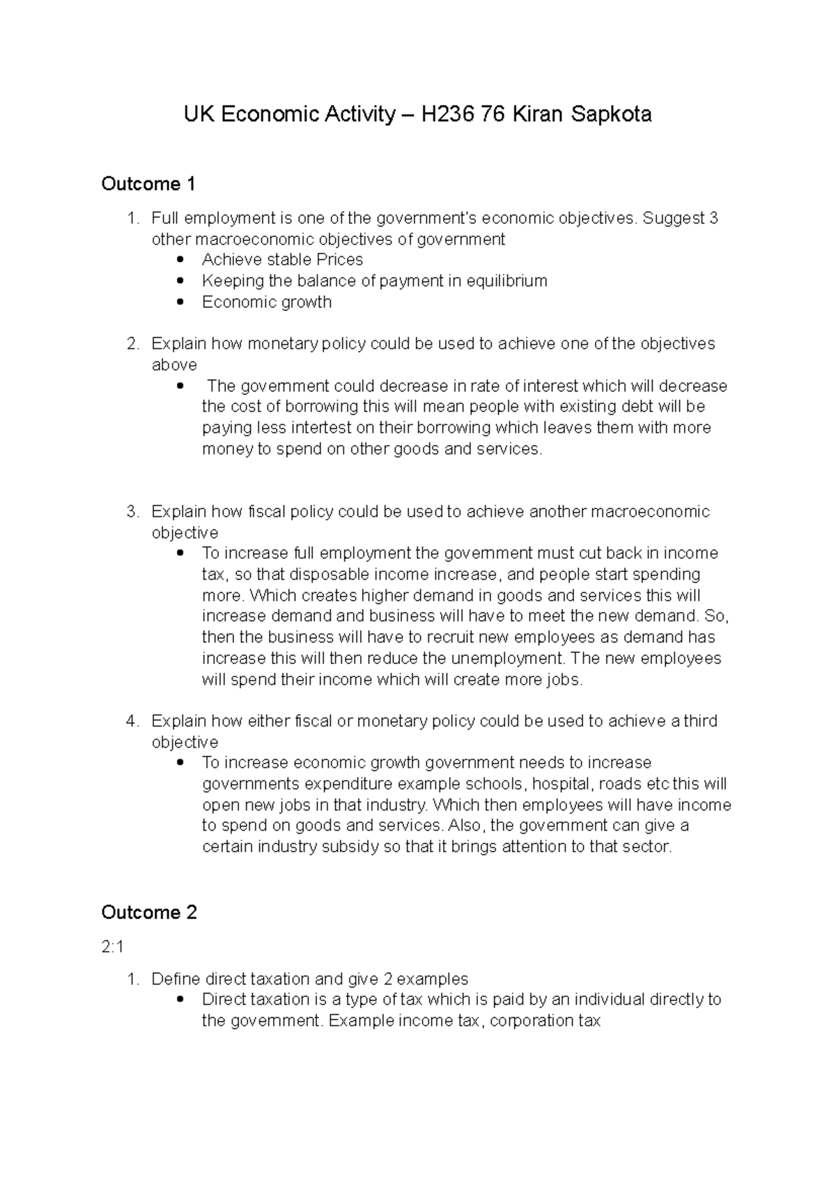 Assessment LO1 and LO2 - UK Economic Activity – H236 76 Kiran Sapkota ...