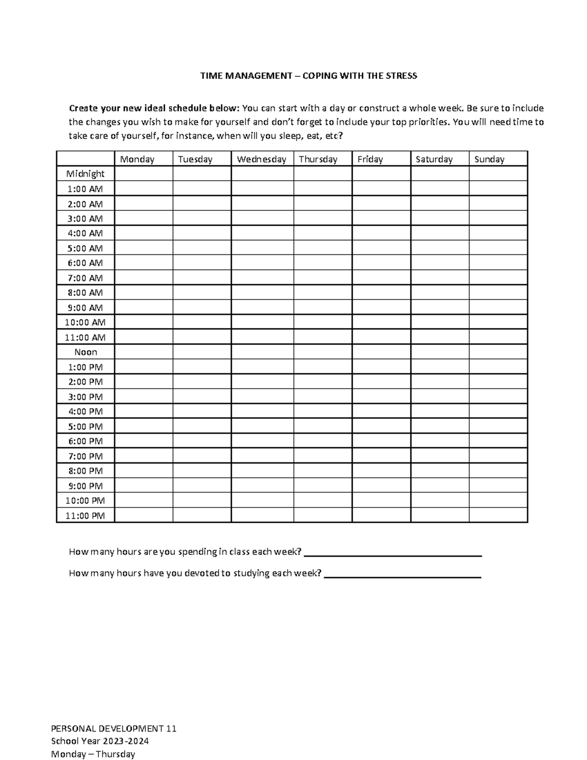 TIME Management Activity Personal Developments Coping WITH THE Stress ...