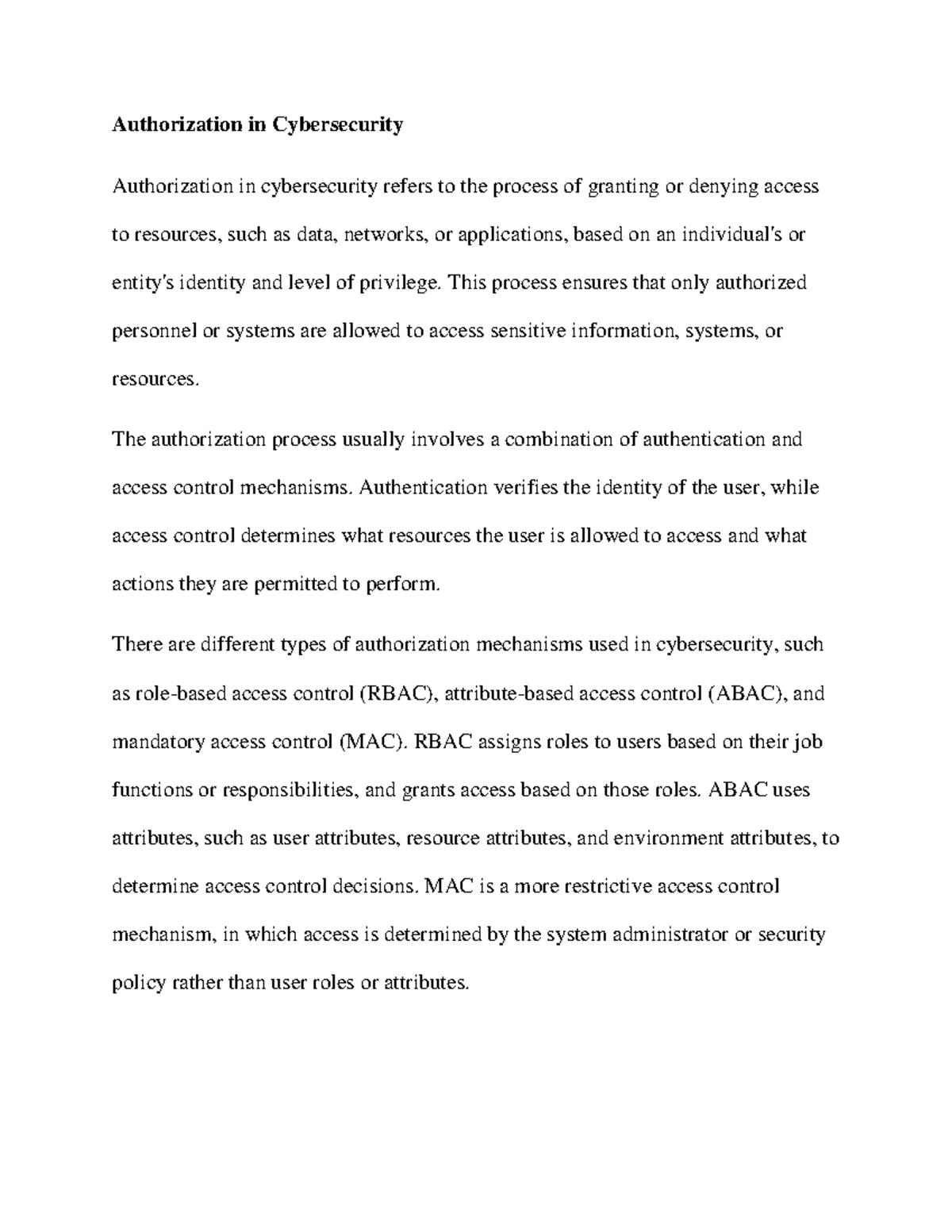 Document 28 - Bob - Authorization in Cybersecurity Authorization in ...