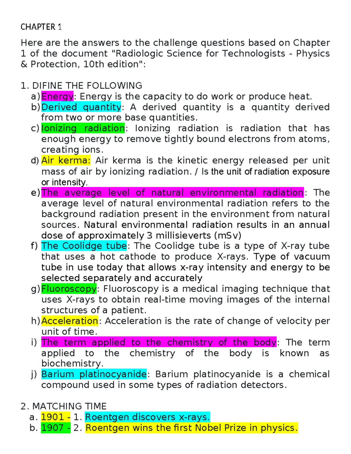 Chapter 1 - yes - CHAPTER 1 Here are the answers to the challenge ...